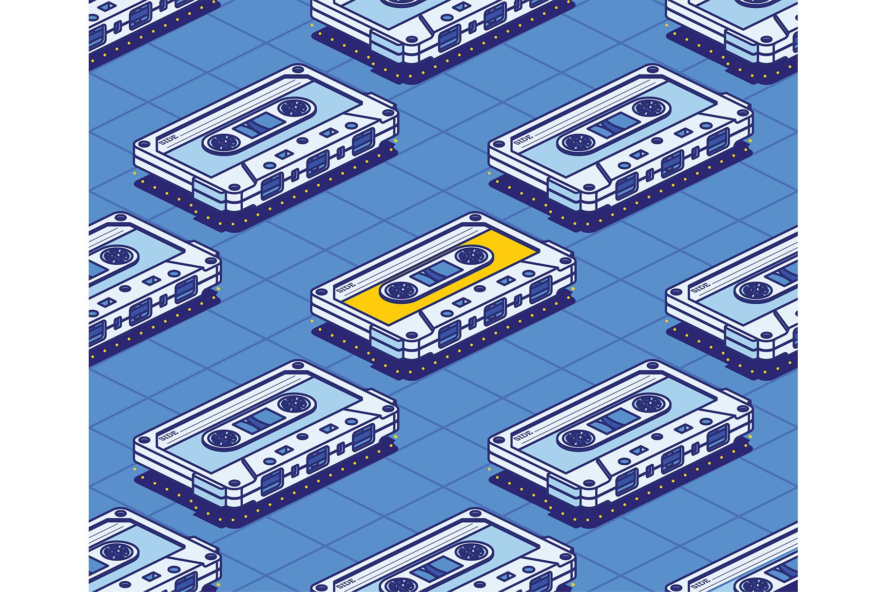 Isometric Audio Cassette Tape Seamless Pattern. (1824414) | Patterns ...