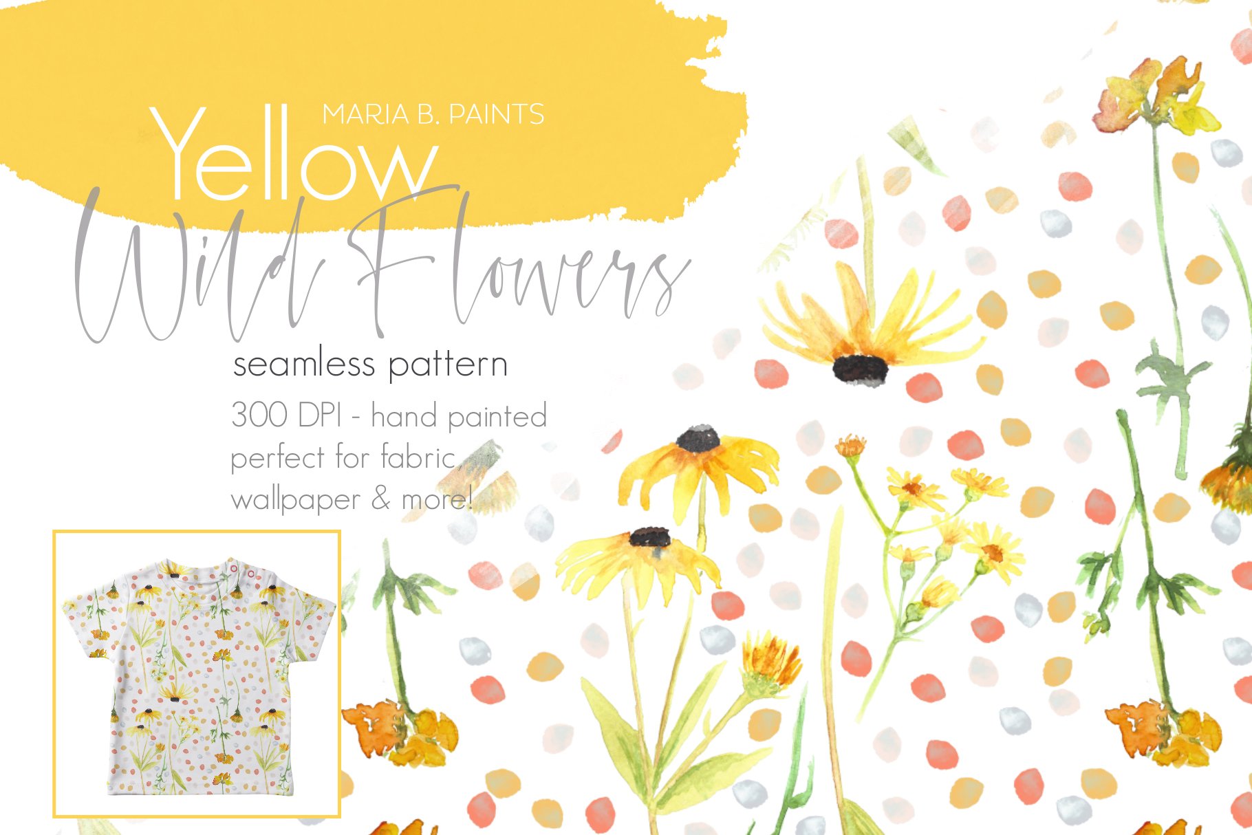 Pretty Yellow Wildflower Floral Seamless Pattern Design (200688 ...