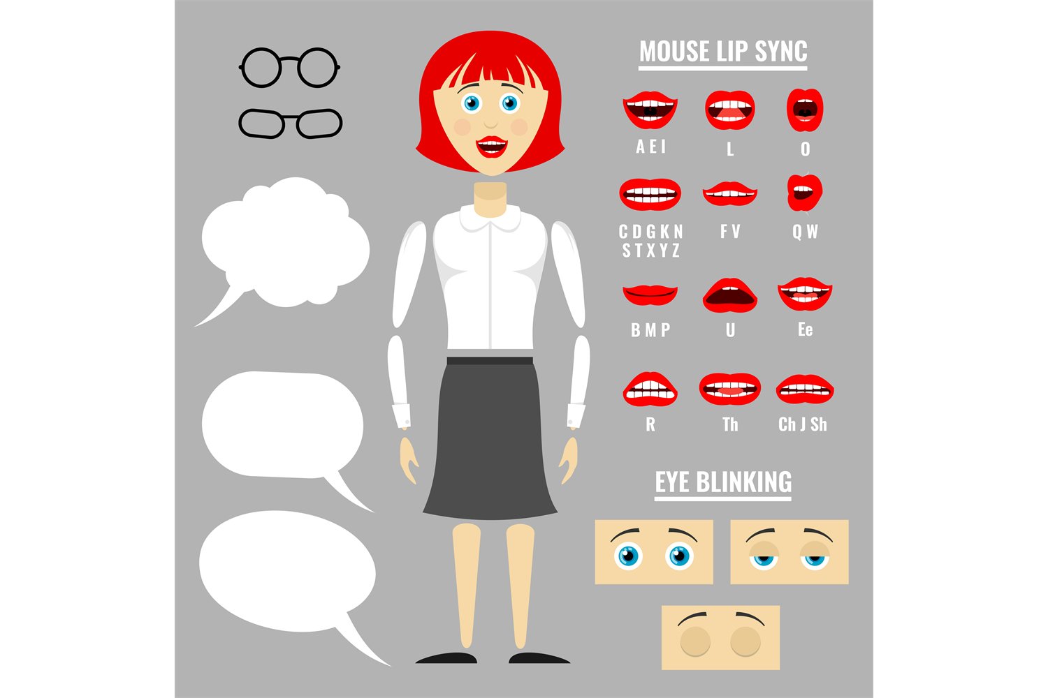 Ready for animation vector parts of cartoon girl character (788546 ...