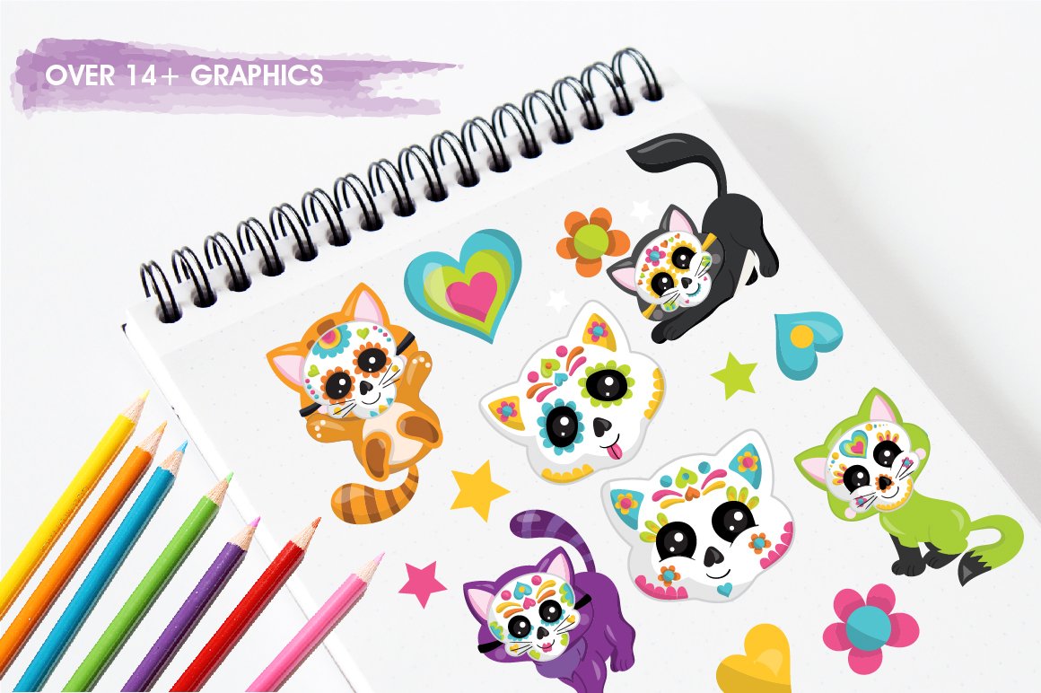 Sugar skull cats graphics and illustrations (39184) | Illustrations ...