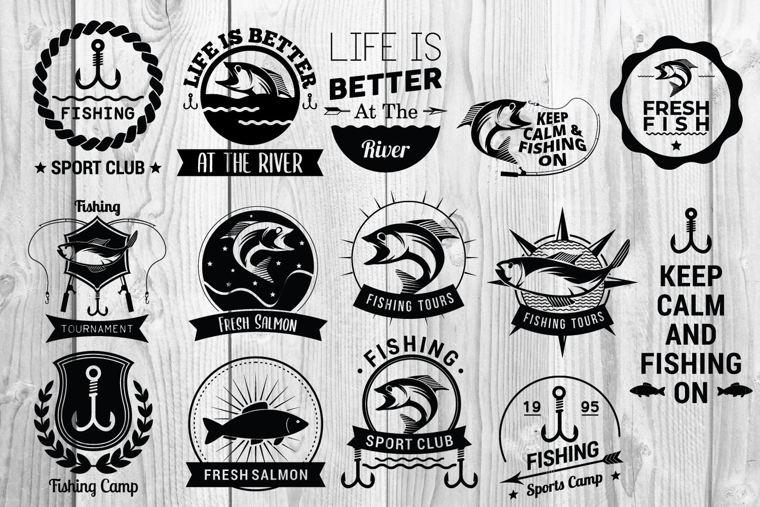 Fishing badges SVG set bundle , Vector Eps Dxf Png (661425) | Cut Files ...