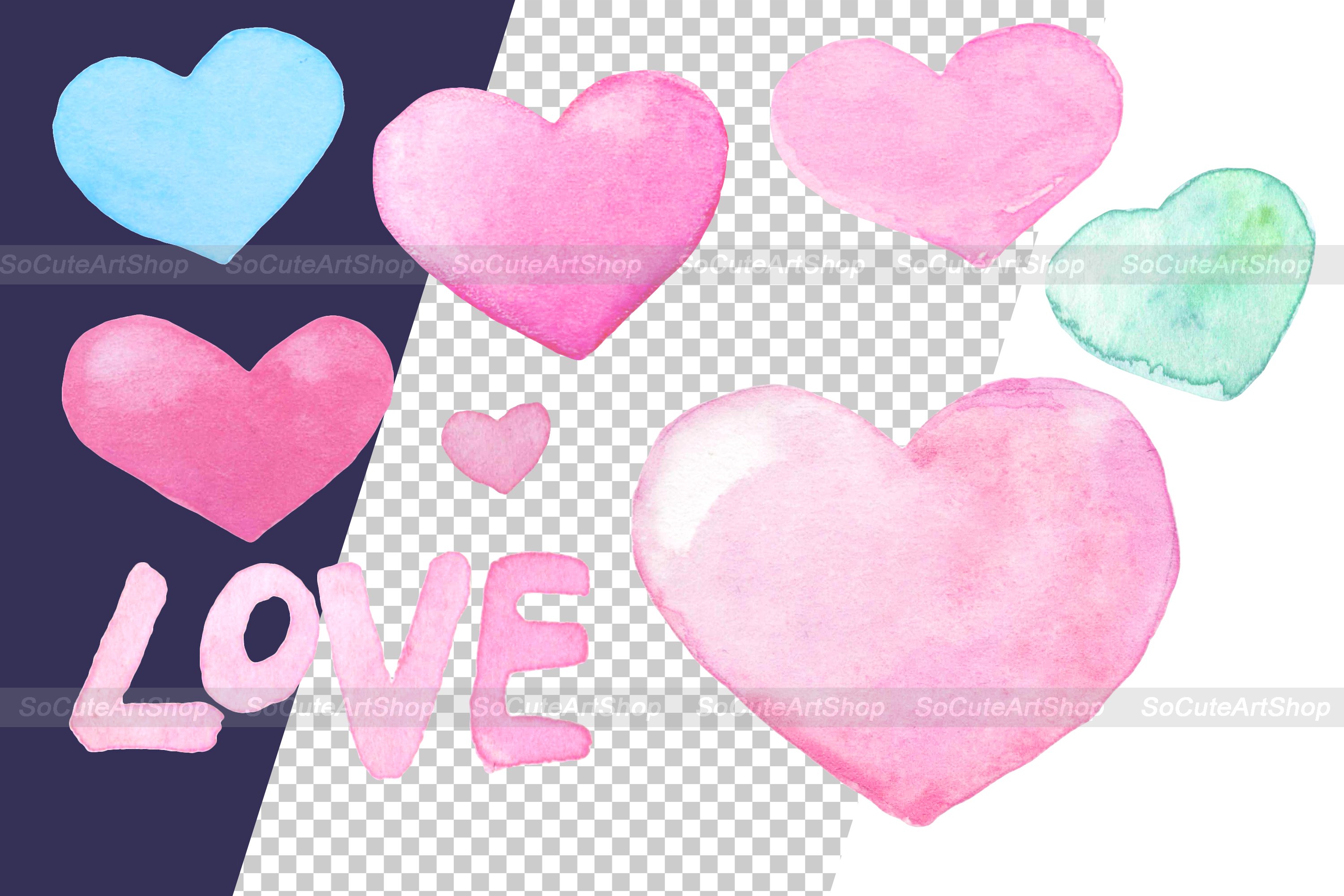 Watercolor Hearts clipart for valentines day, PNG (1139229 ...