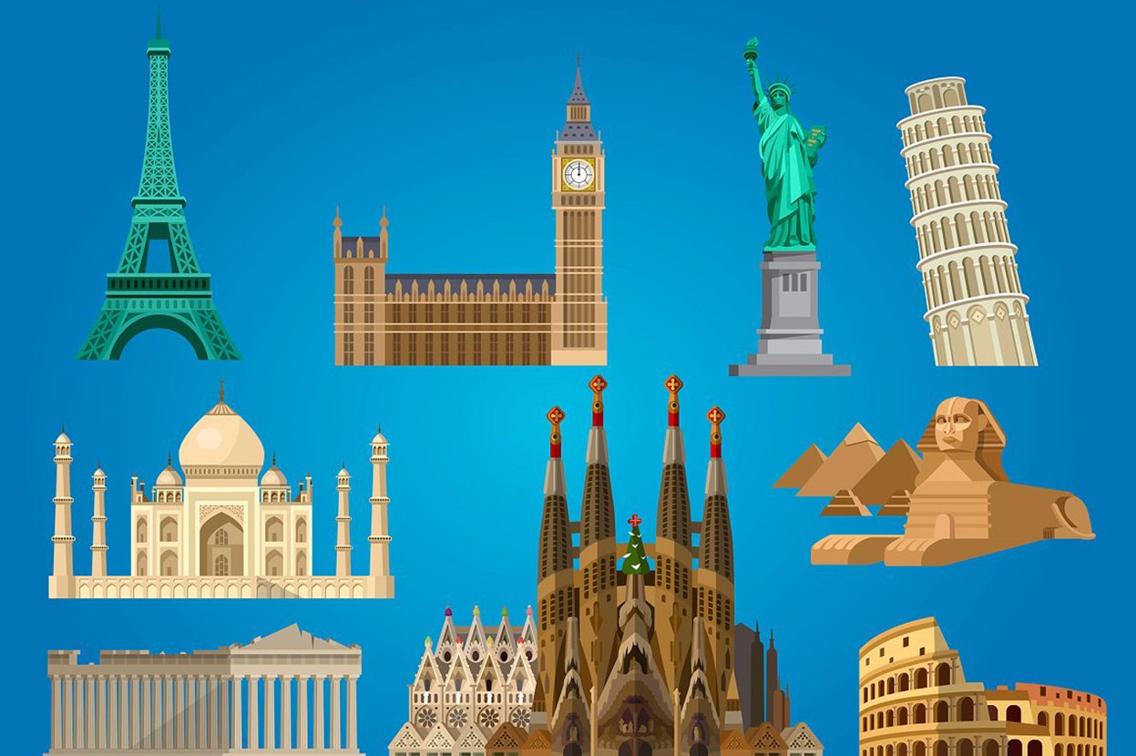 Famous World landmarks (735769) | Illustrations | Design Bundles