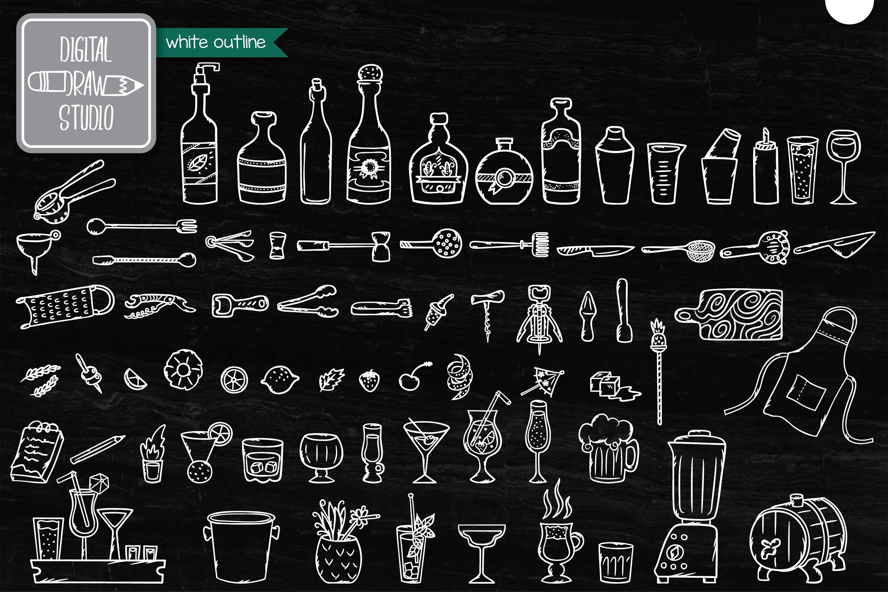 Bartender White Doodles | Hand Drawn Bar tools | Esp Png Svg (613092 ...