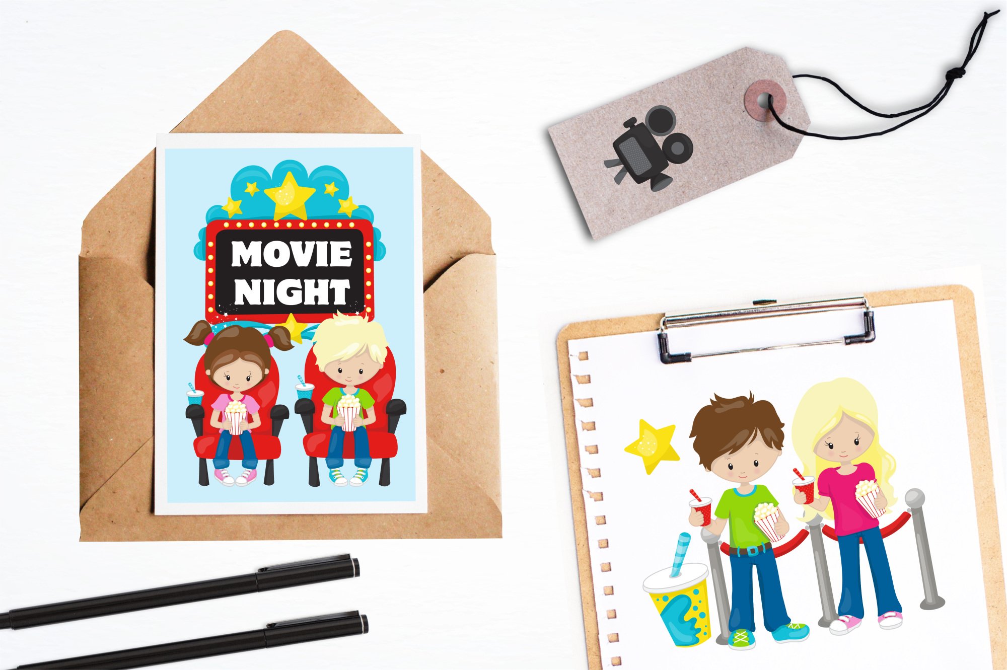 Movie Night graphics and illustrations (14588) | Illustrations | Design ...