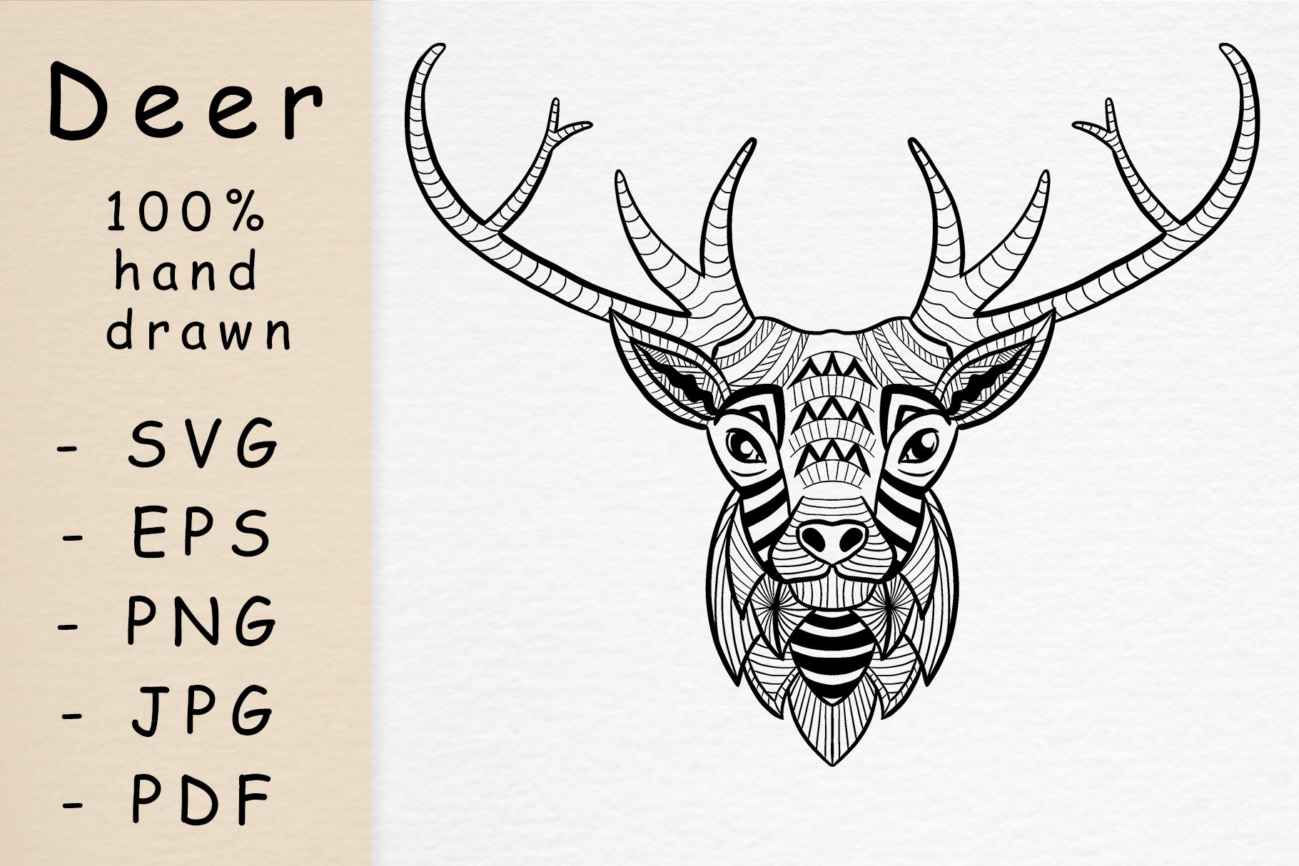 Hand drawn deer head with patterns