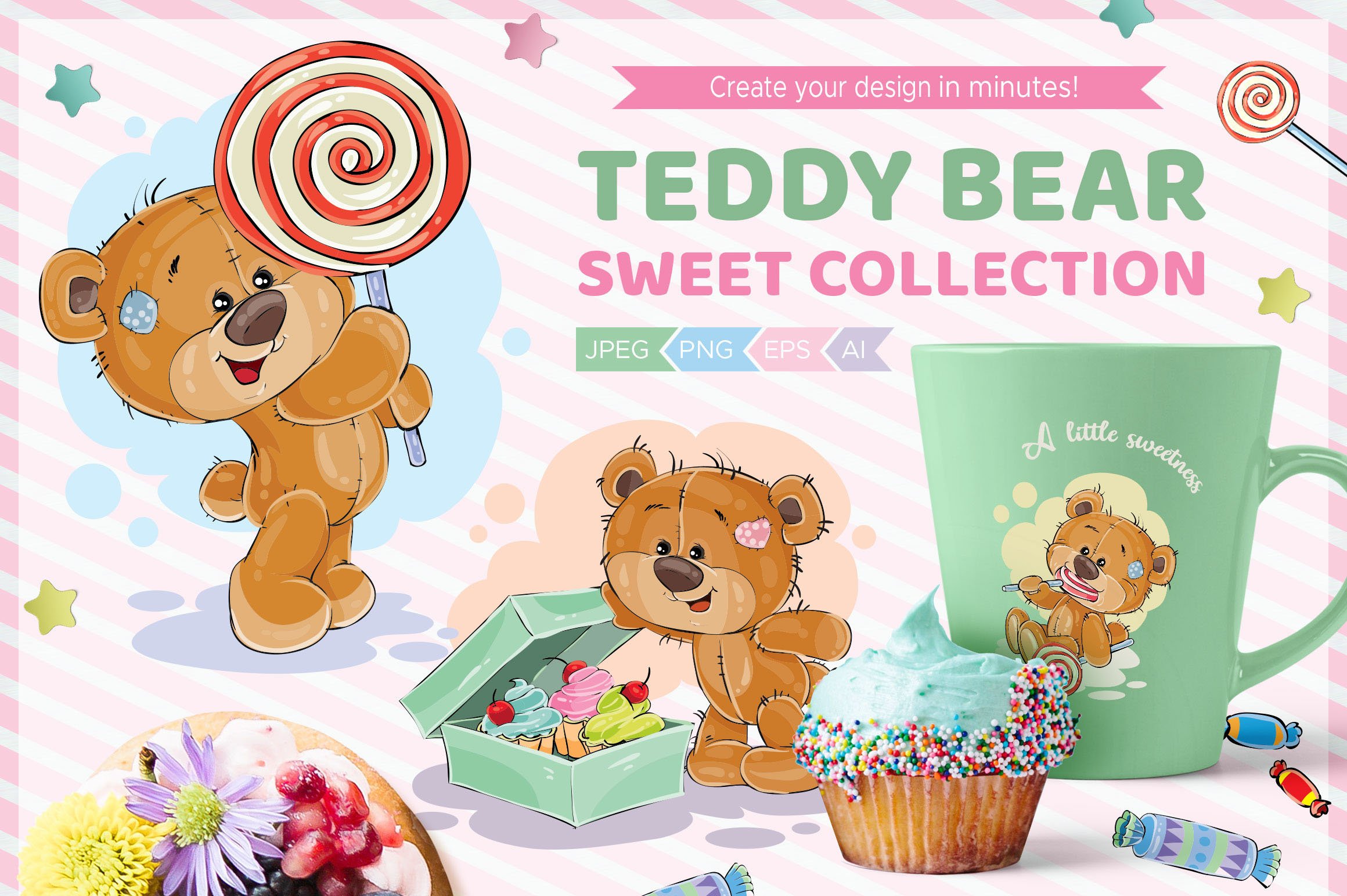 Teddy bear. Sweet collection. (55417) | Illustrations | Design Bundles