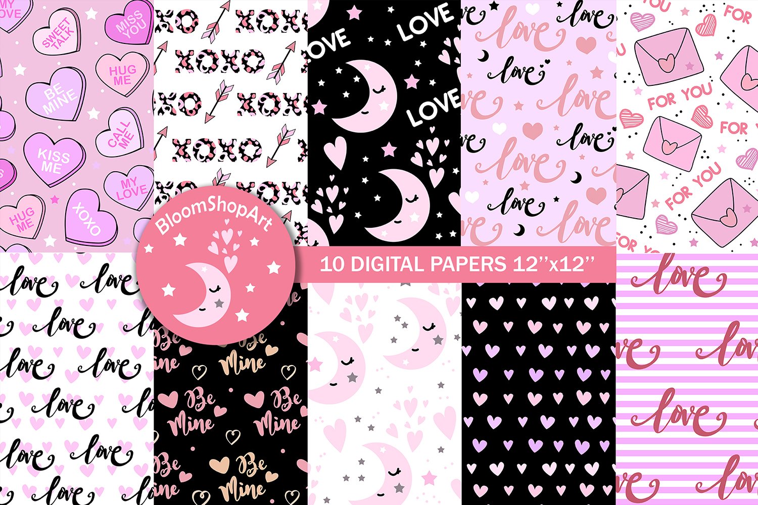 Pink and black valentine's day digital paper (1123267) | Patterns ...