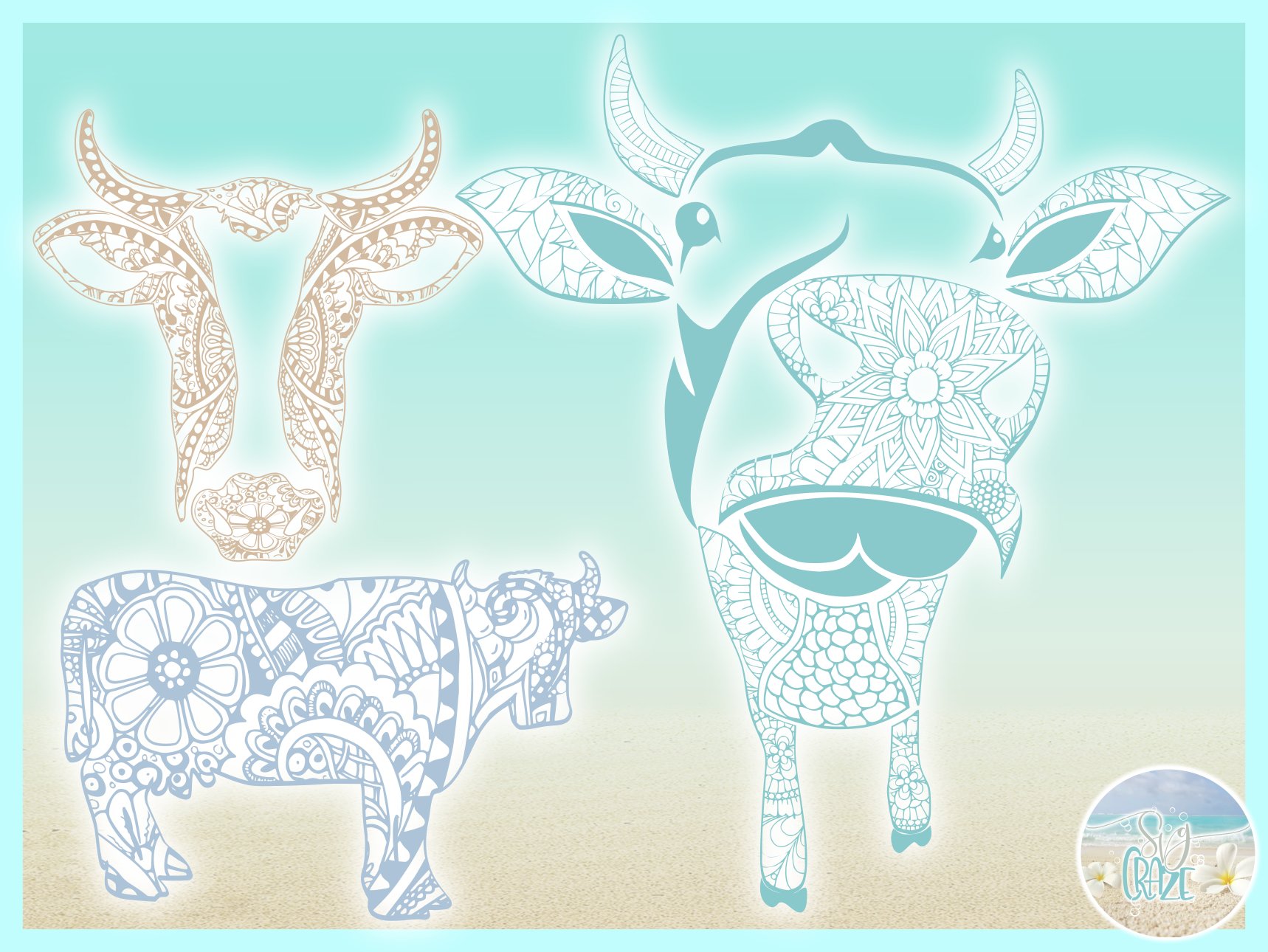 Cow Mandala Zentangle Mini Bundle Svg Dxf Eps Png Pdf Files (211368 ...