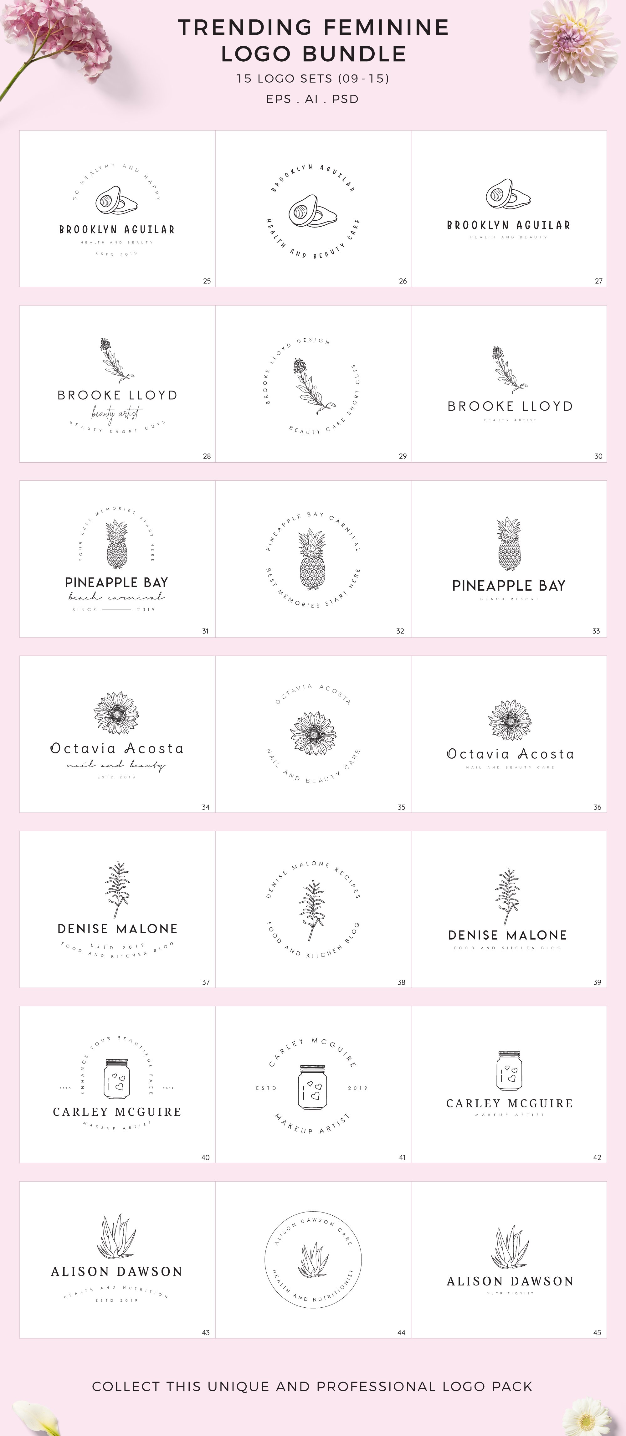 200 Hand Drawn Feminine Logo Bundle (842463) | Logos | Design Bundles