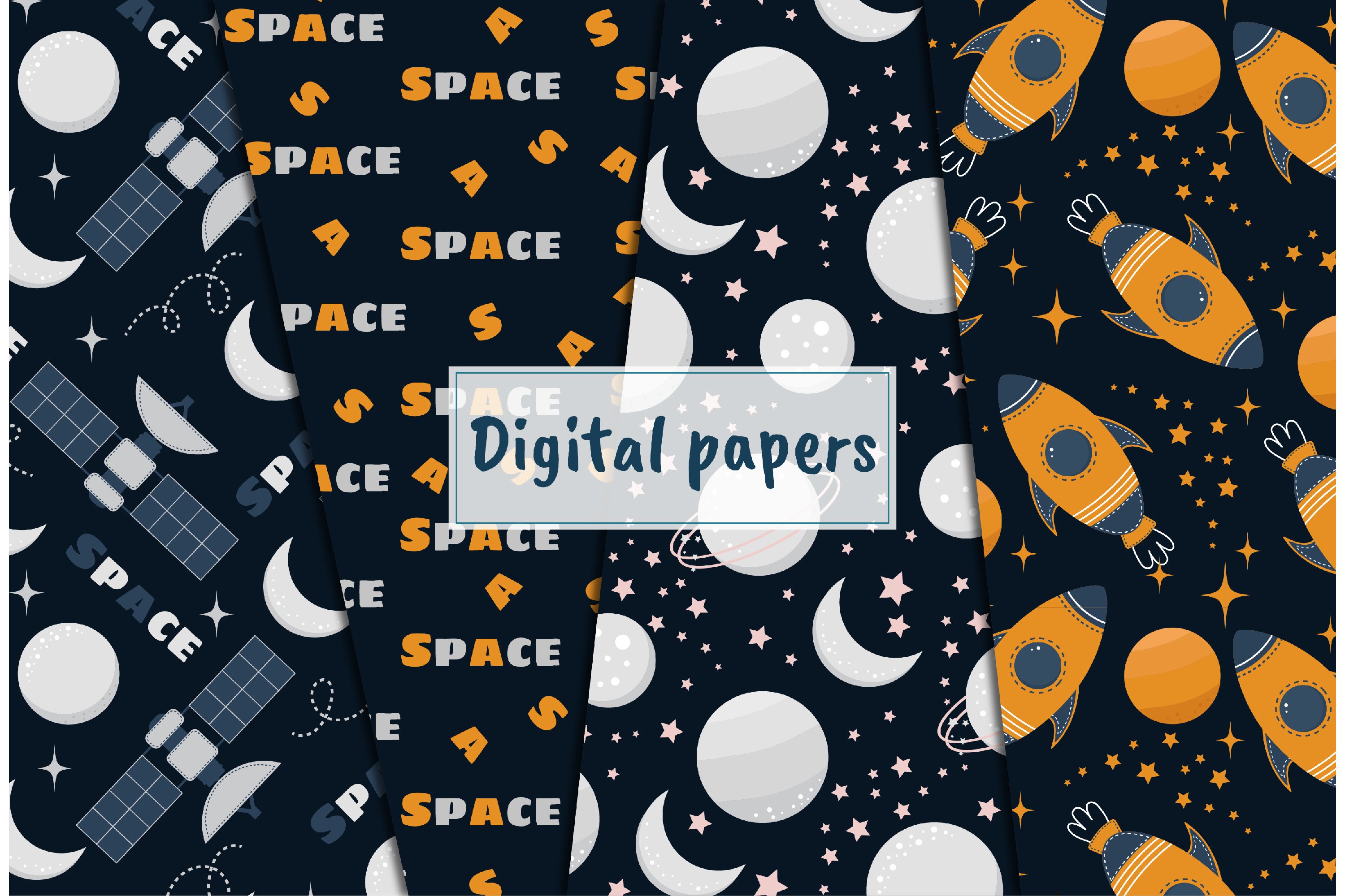 Space Digital Papers, Space Paper Pack, Spaceship (554121) | Patterns ...