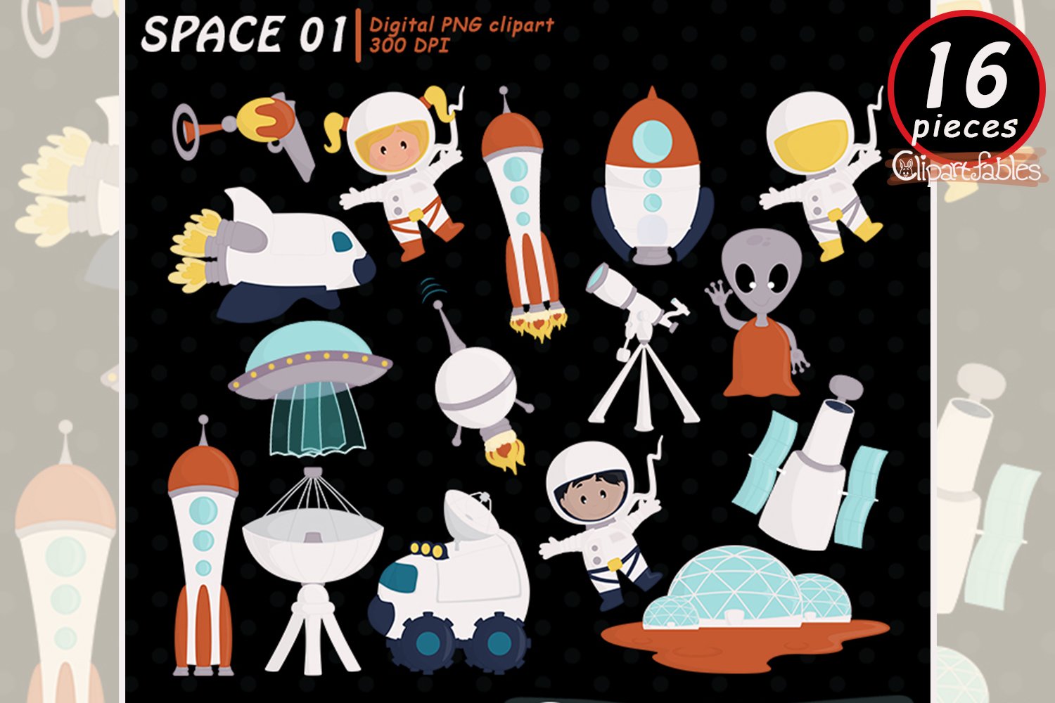 Cute SPACE clipart, UFO, MARS design, Astronaut, Spaceship (246922 ...