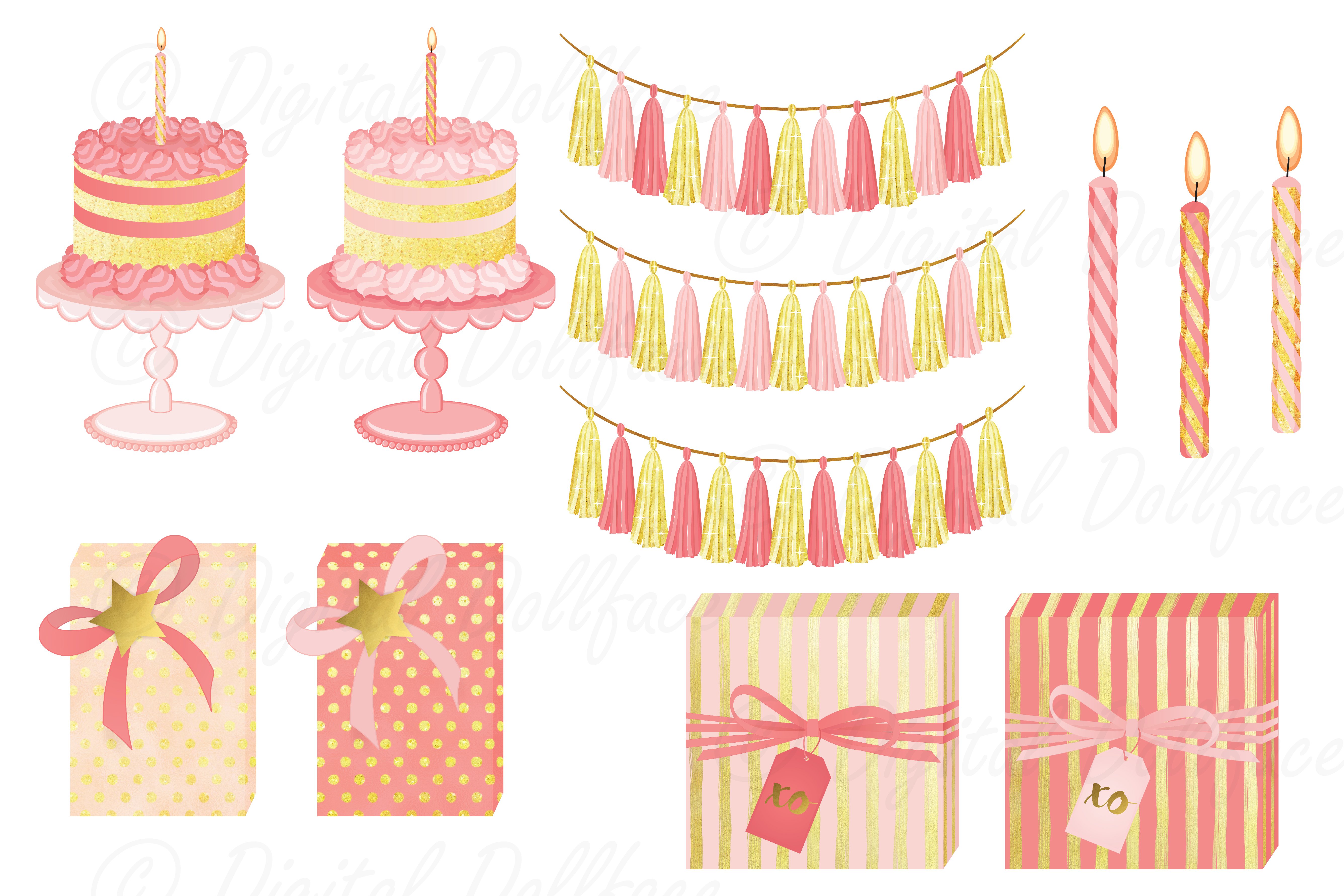 Pink Birthday Clipart Set (77024) | Illustrations | Design Bundles