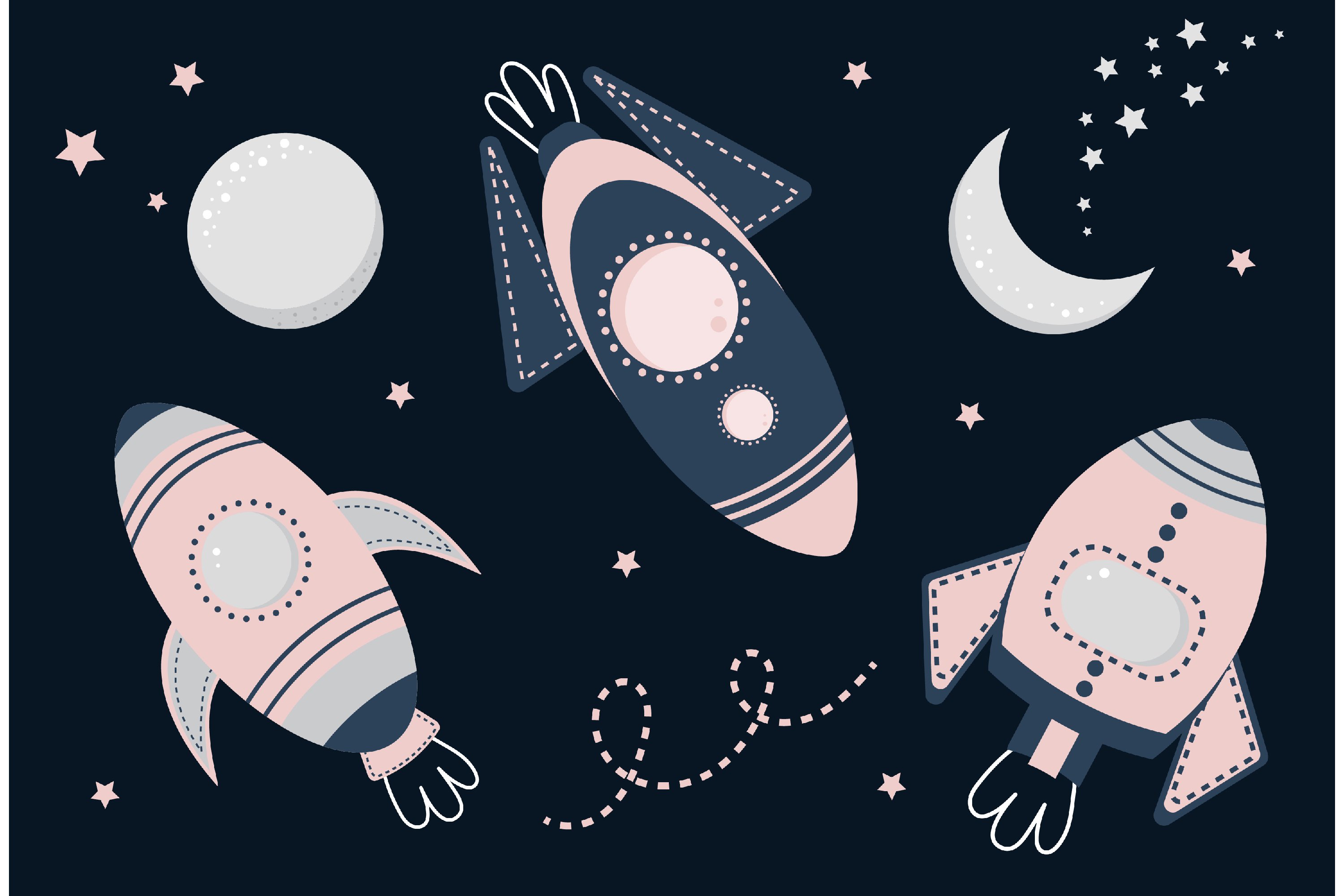 Space Rockets, Ships & Planets, stars. Clipart Set (554117) | Elements ...