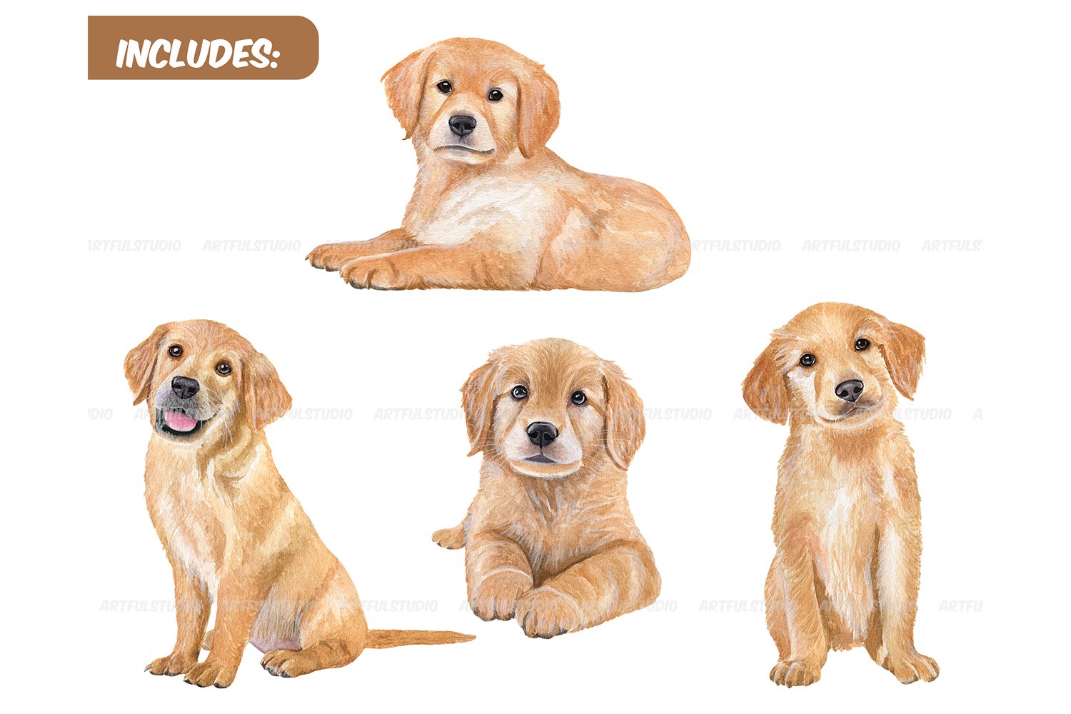 Watercolor Golden Retriever Puppies Clipart-Labrador Png, 50% OFF