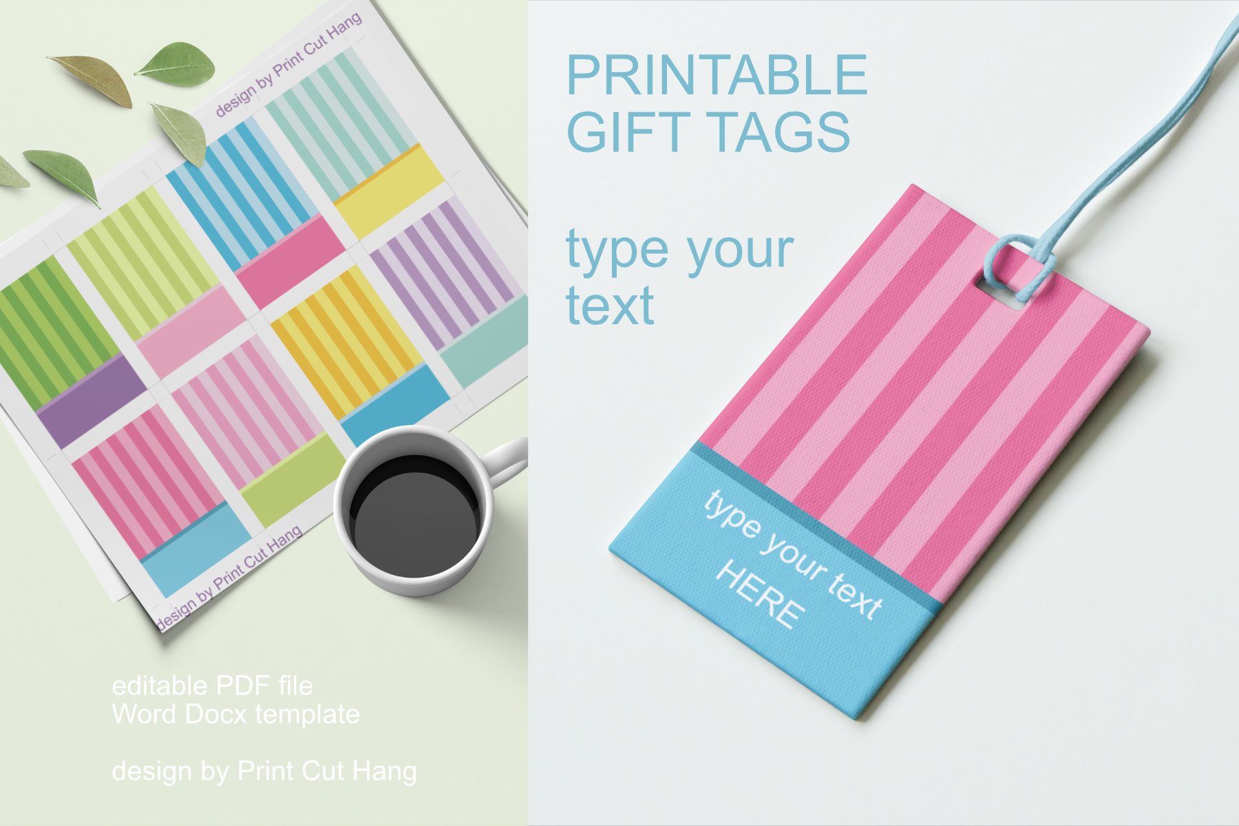 Candy Colors Striped Gift Tags Editable PDF Word Templates