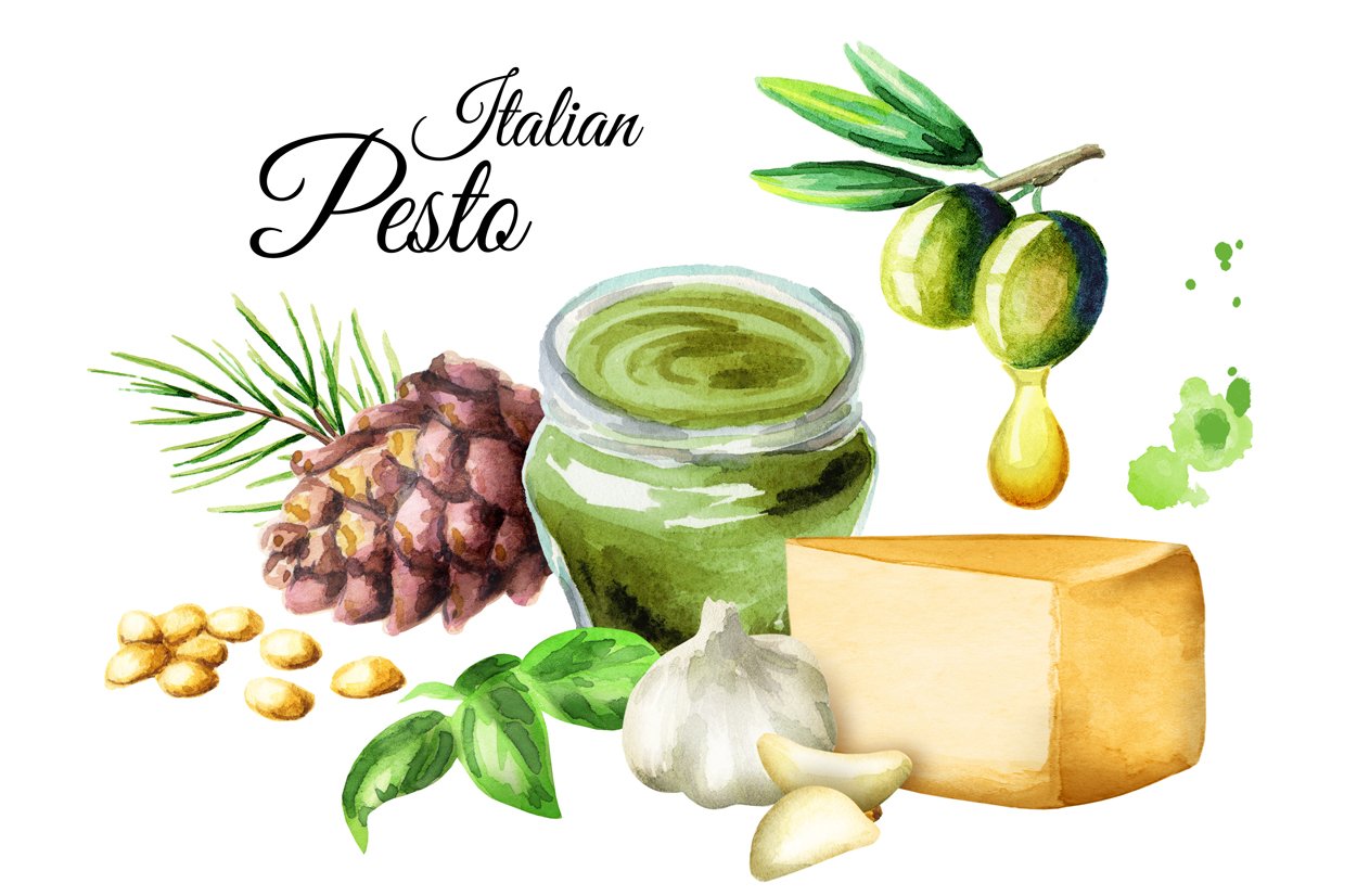 Italian pesto. Watercolor (132806) | Illustrations | Design Bundles