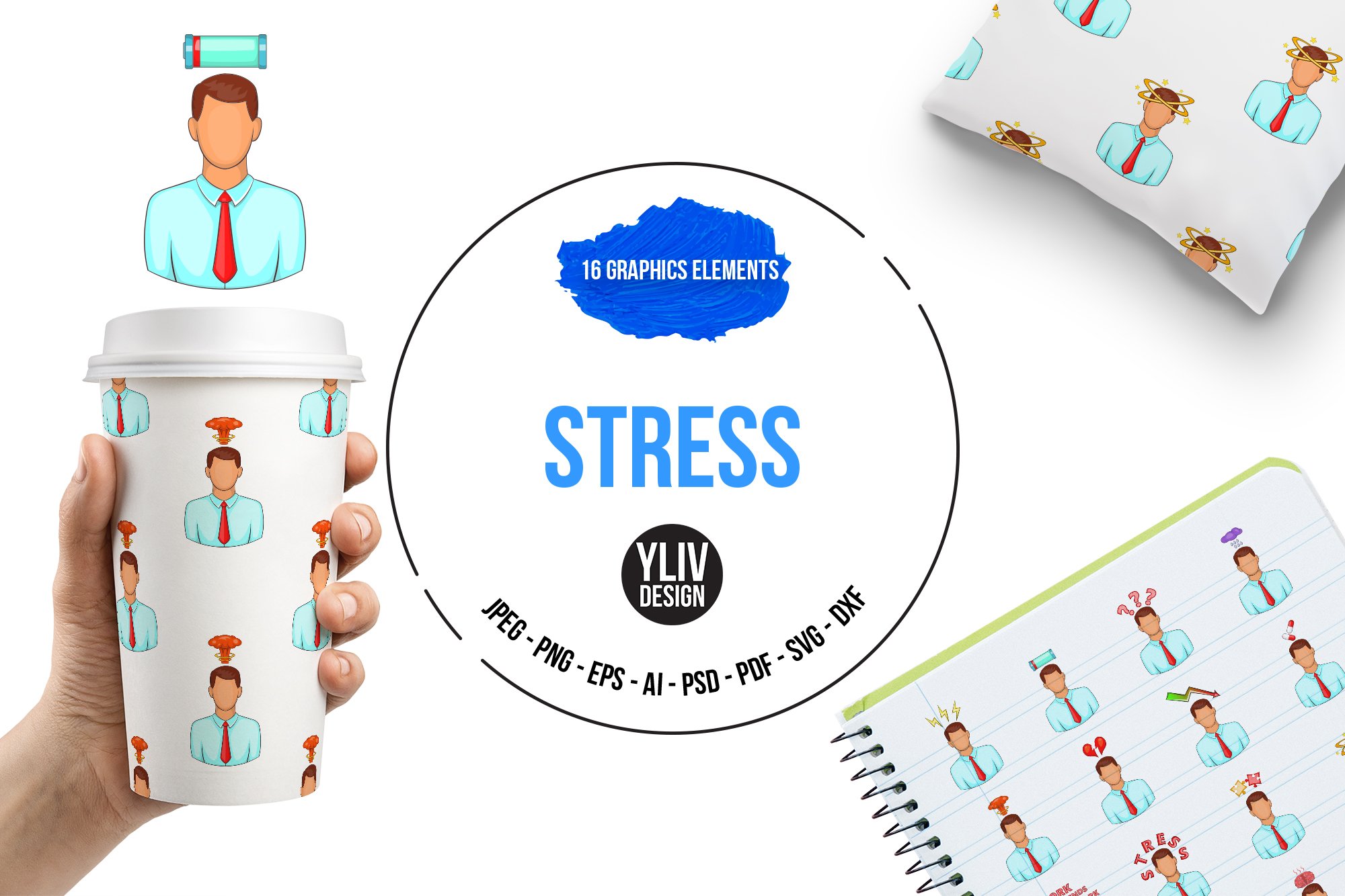Stress icons set, cartoon style (97543) | Icons | Design Bundles