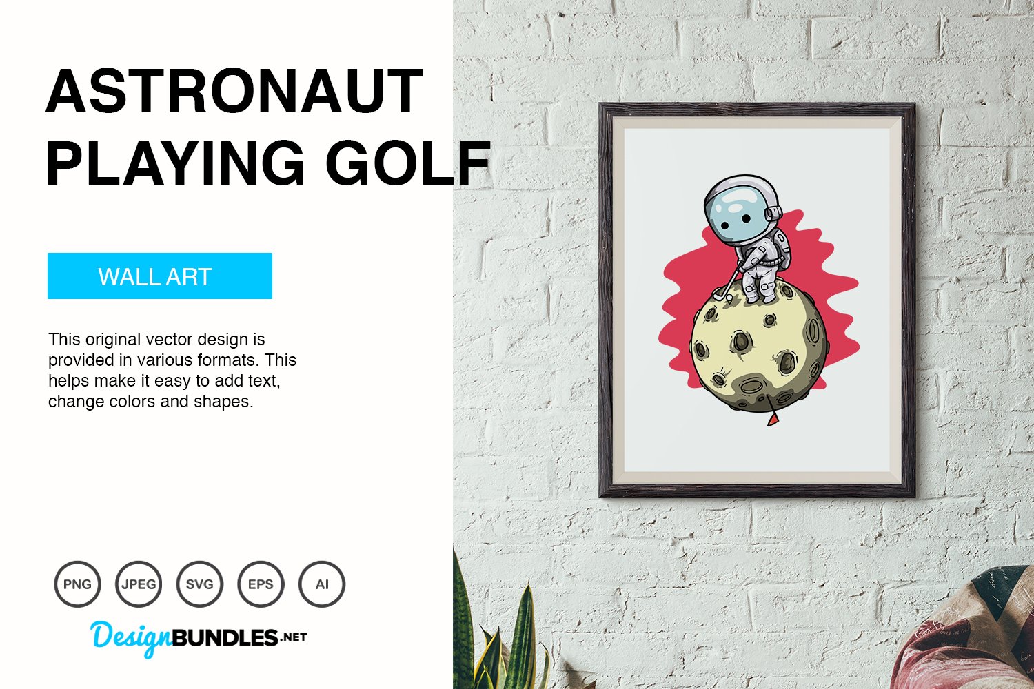 Astronaut Playing Golf Vector Illustration