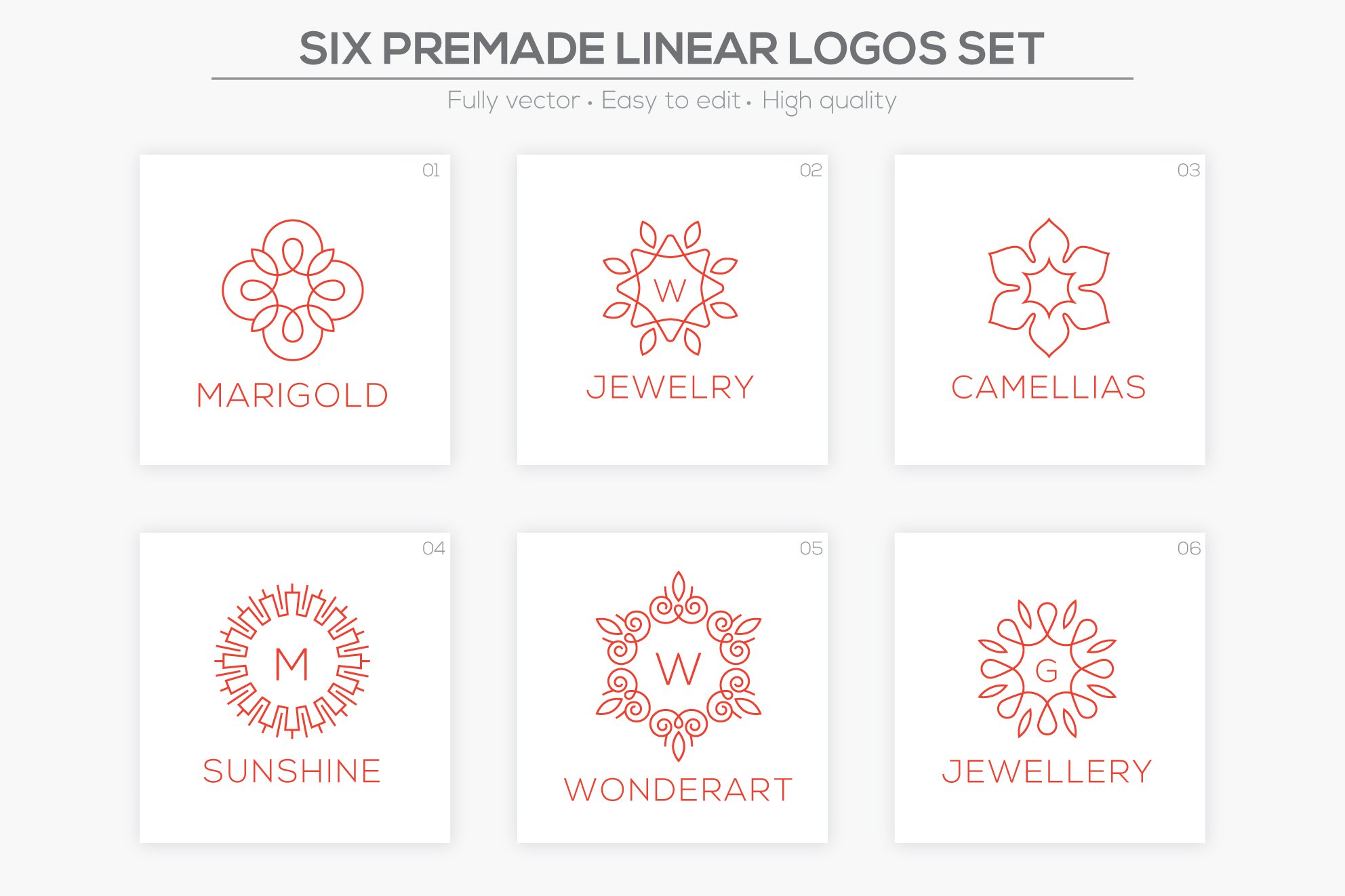Six Premade Line art Logos Set (32570) | Logos | Design Bundles