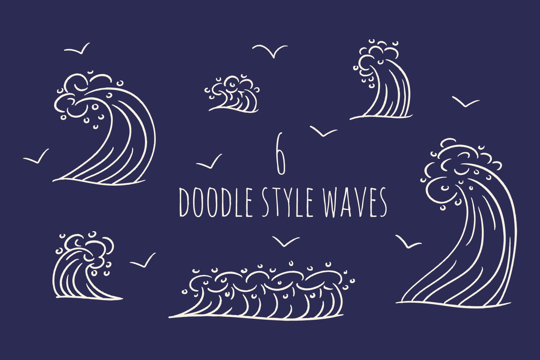 Doodle Sea Waves. (572833) | Illustrations | Design Bundles