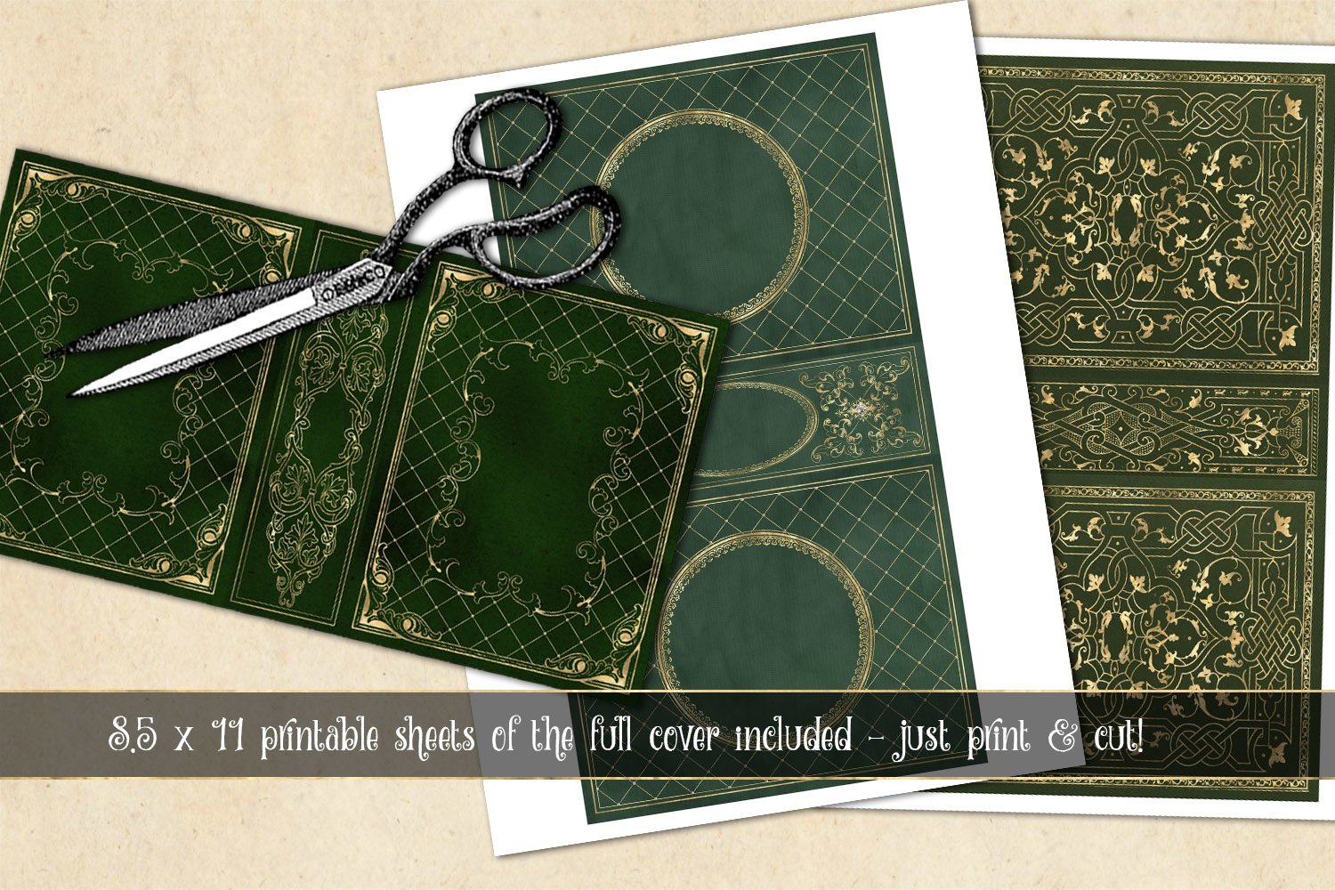 Gilded Green Book Covers (353019) | Textures | Design Bundles
