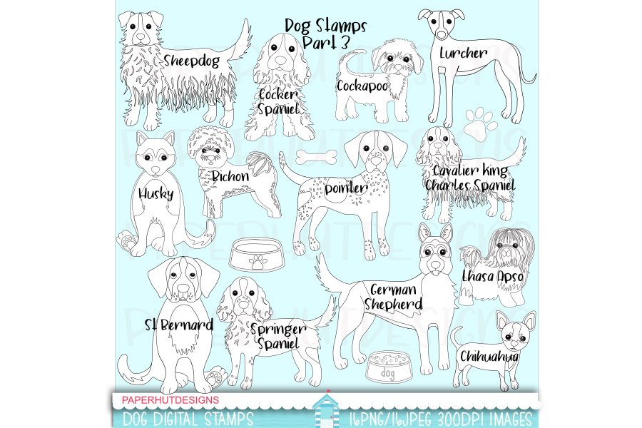 Dogs Stamp Clipart Part 3 Digital Black and White Dogs (476369 ...