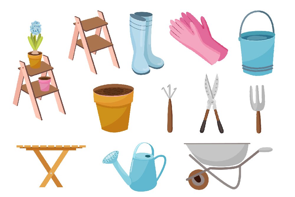 Garden EPS, PNG clip art, Gardener and gardening tools (645755 ...