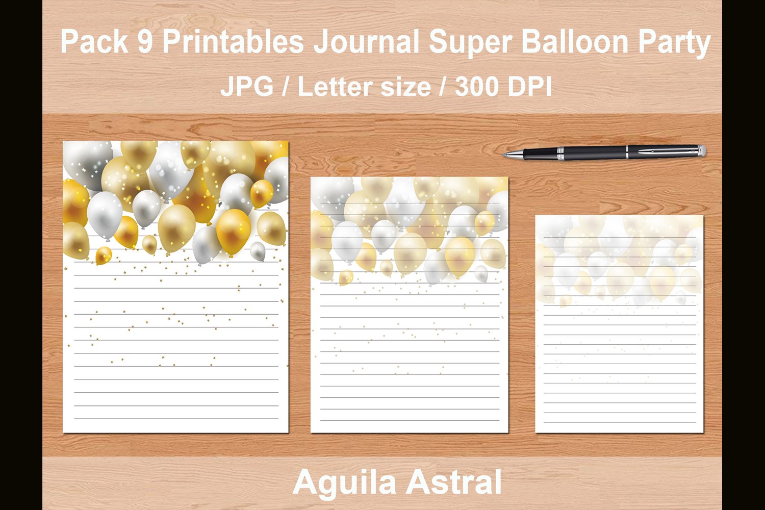 Printable package of 9 Super Ballon Party journal sheets (841344 ...
