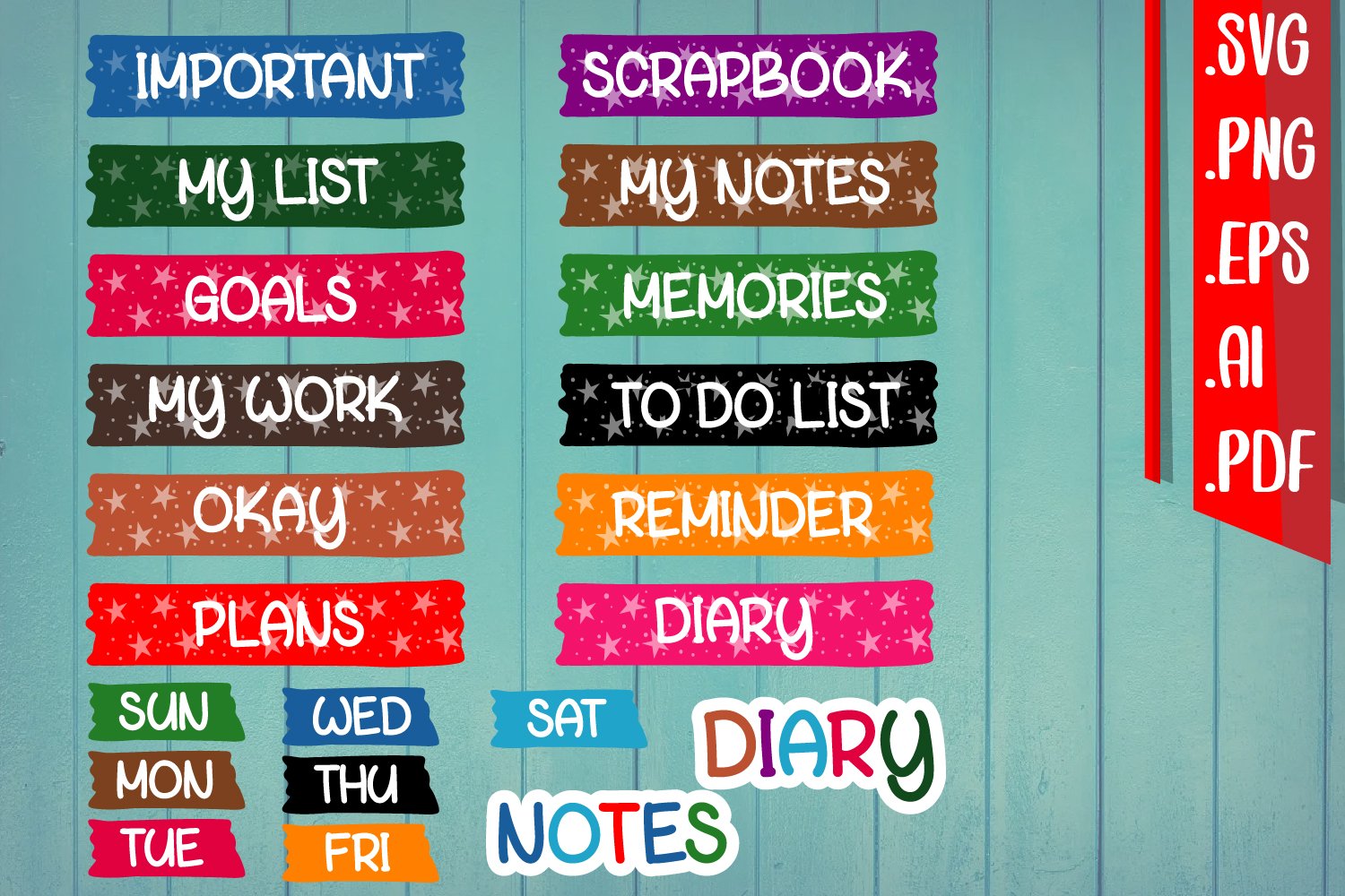 Planner Scrapbook svg eps ai png pdf (1156821) | Stickers | Design Bundles