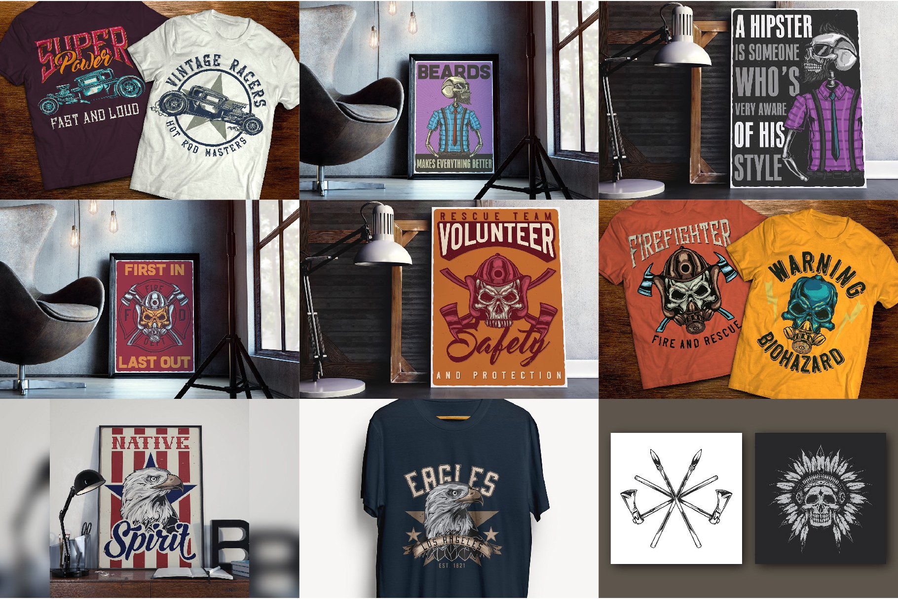 T-shirts and poster bundle (148053) | Illustrations | Design Bundles