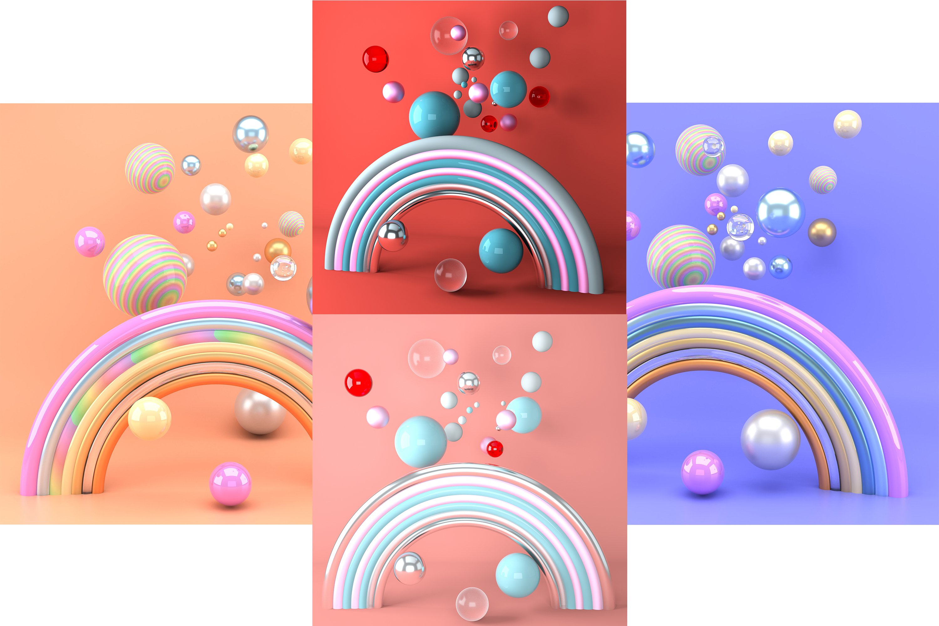 Rainbow with colorful balls, 3d illustration. (1127658) | Illustrations ...