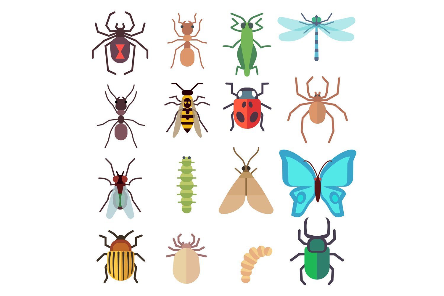Insect vector flat icons set (789220) | Illustrations | Design Bundles