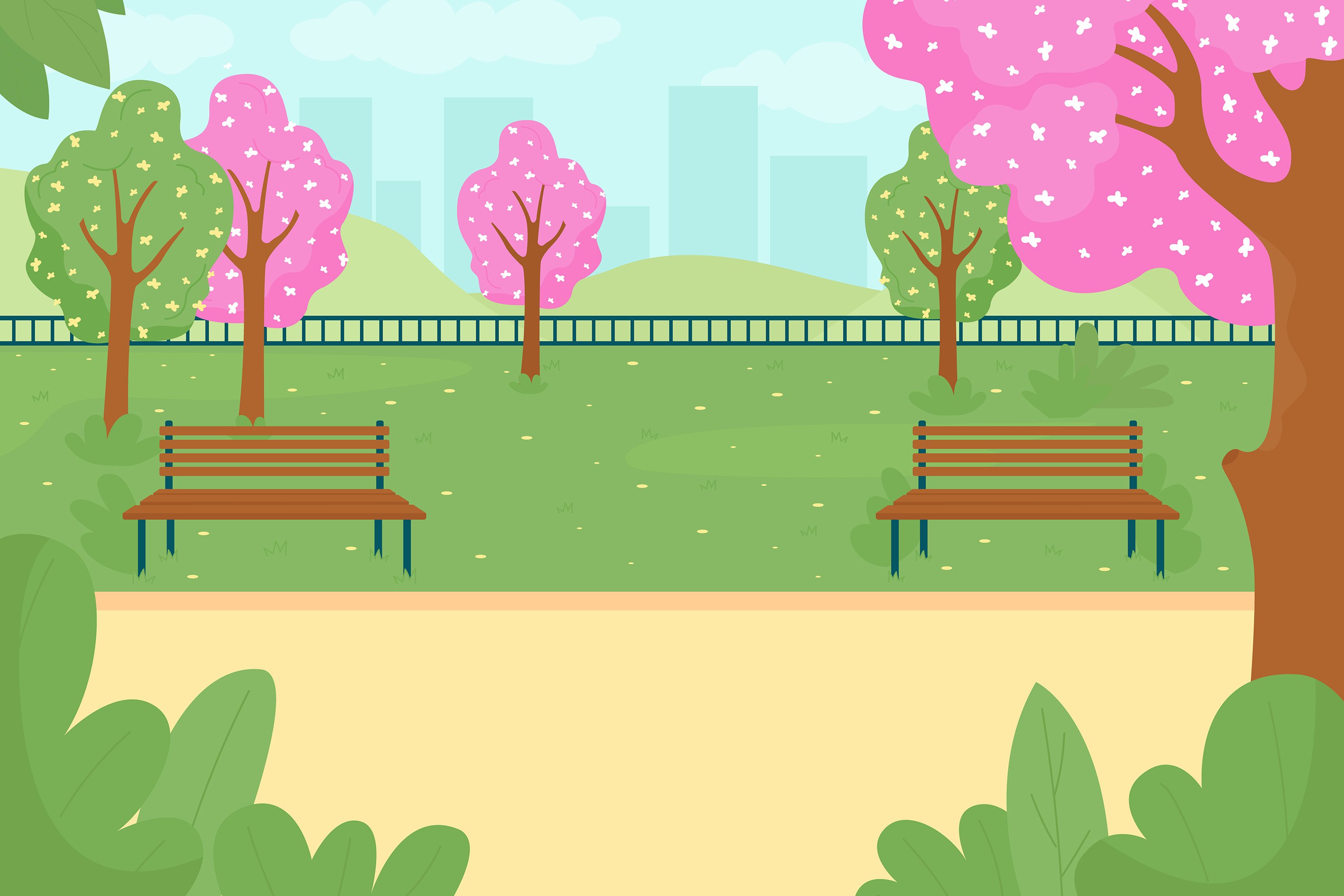 Spring park flat color vector illustration (1228012) | Illustrations ...