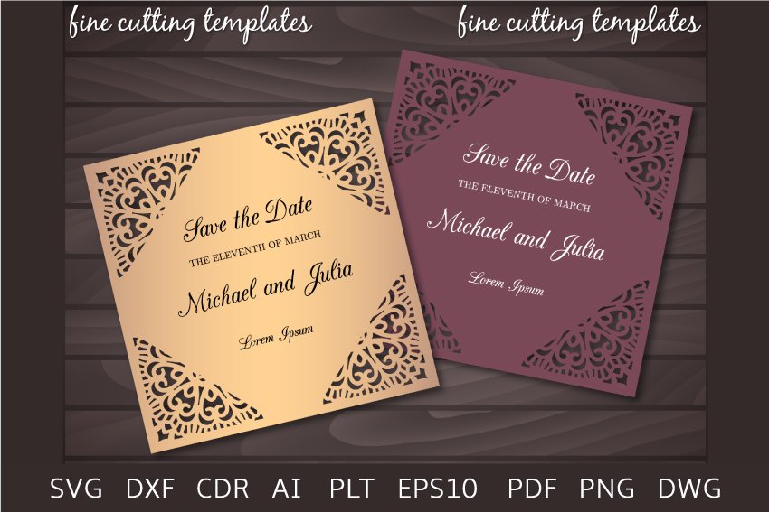 Laser cut card Wedding Invitation SVG cutting template. (462661 ...