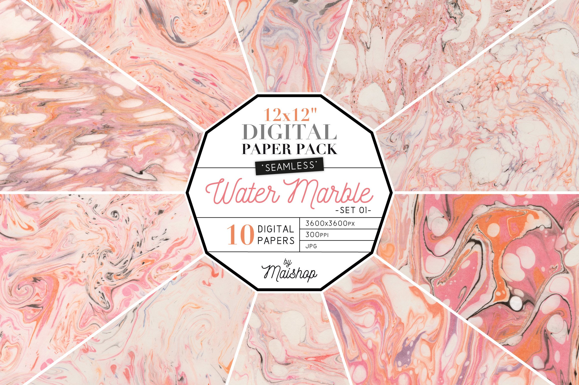 Seamless Digital Paper Pack 'Water Marble' Set 01 (64956) | Patterns ...