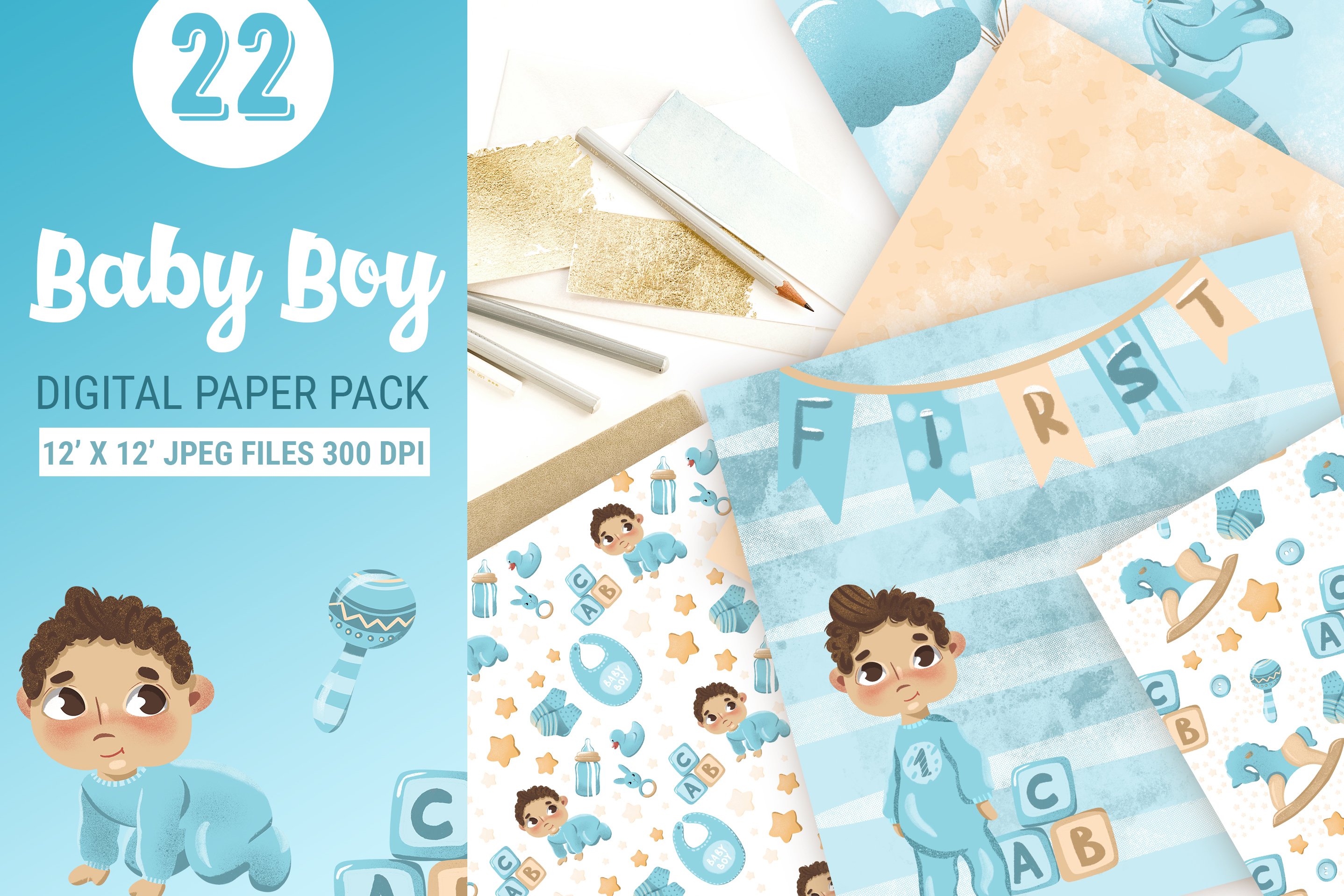 Baby boy paper design for scrapbooking (259458) | Scrapbooking | Design ...