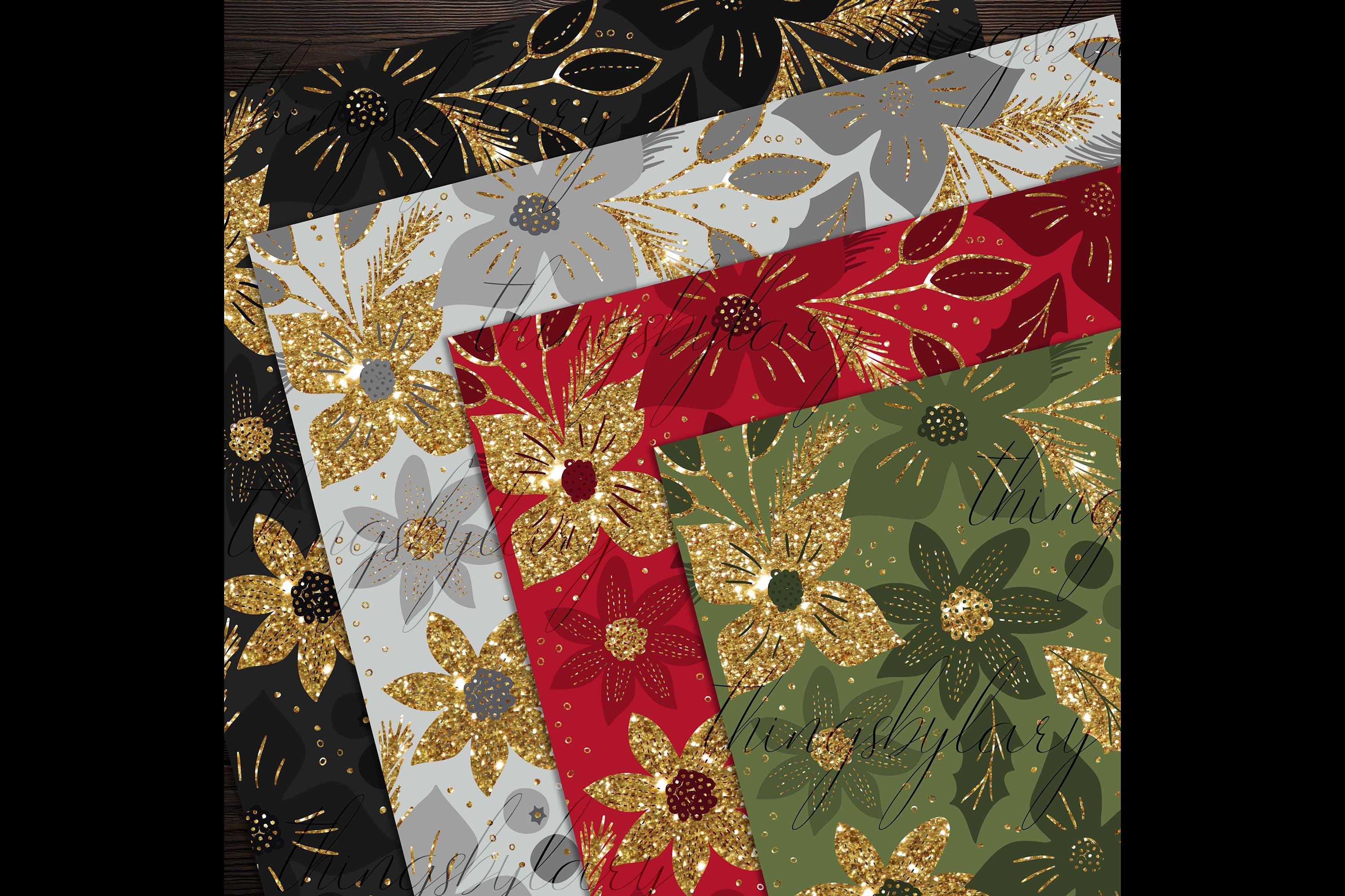 100 Seamless Glitter Gold Christmas Floral Digital Papers (376004 ...