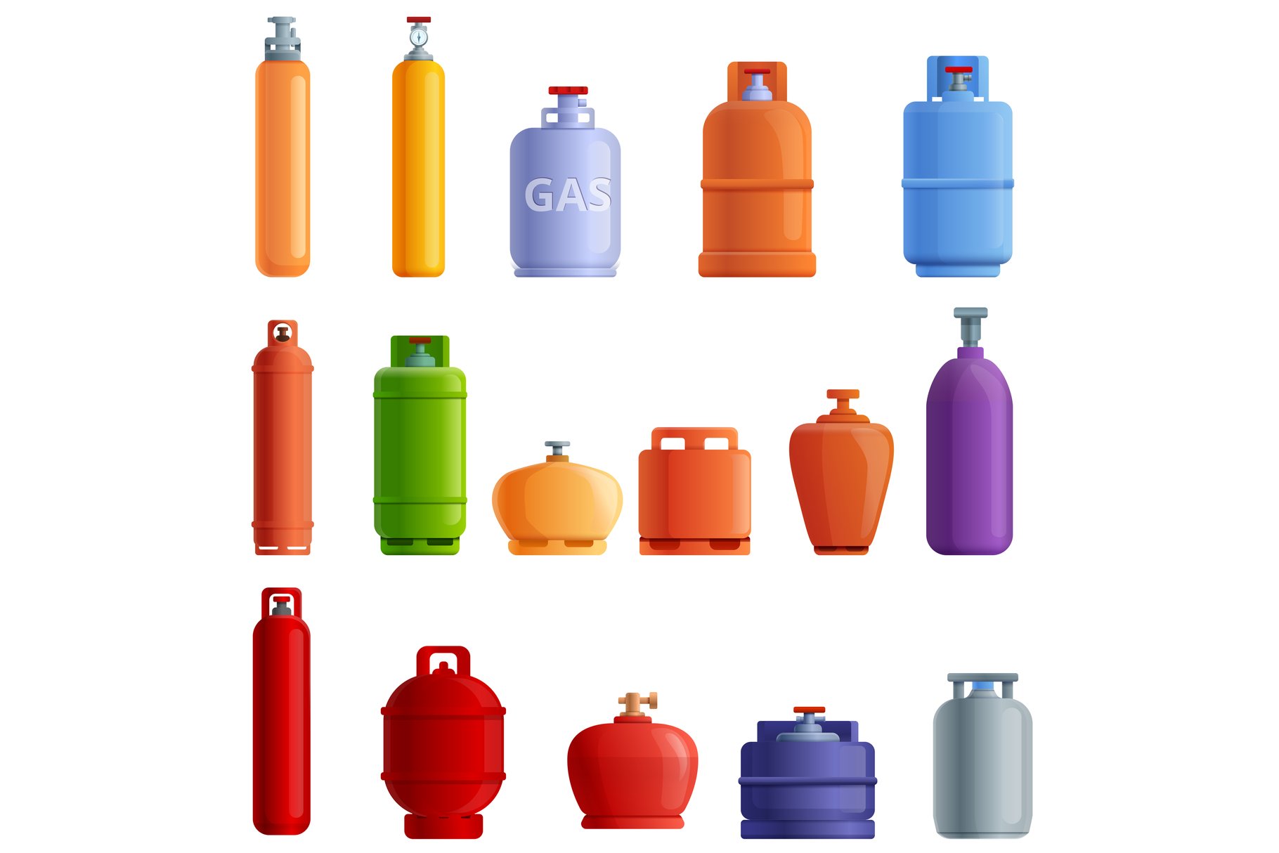 Gas cylinders icons set, cartoon style (568350) | Illustrations ...