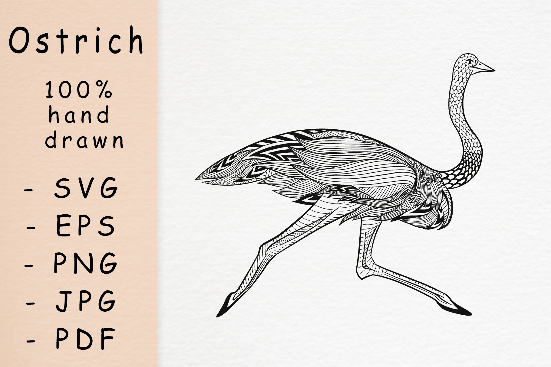 Hand drawn Ostrich with patterns