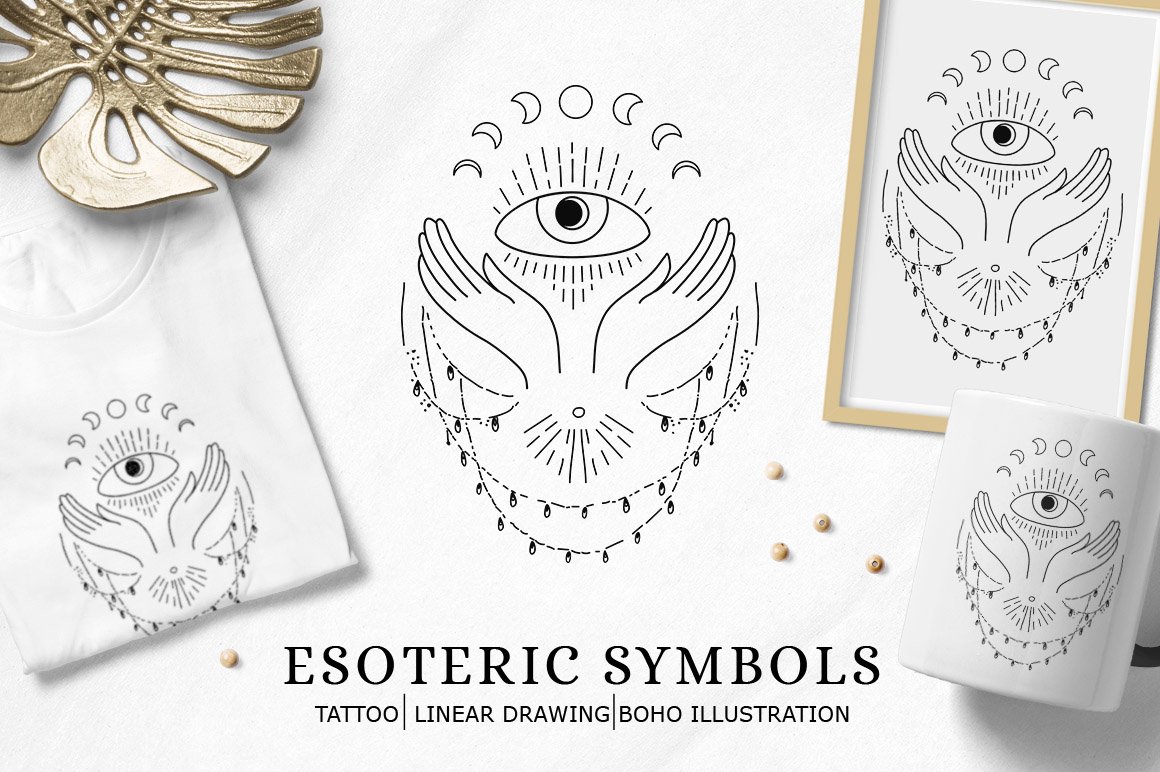 Esoteric Symbols | Boho illustration | Mystical Line art