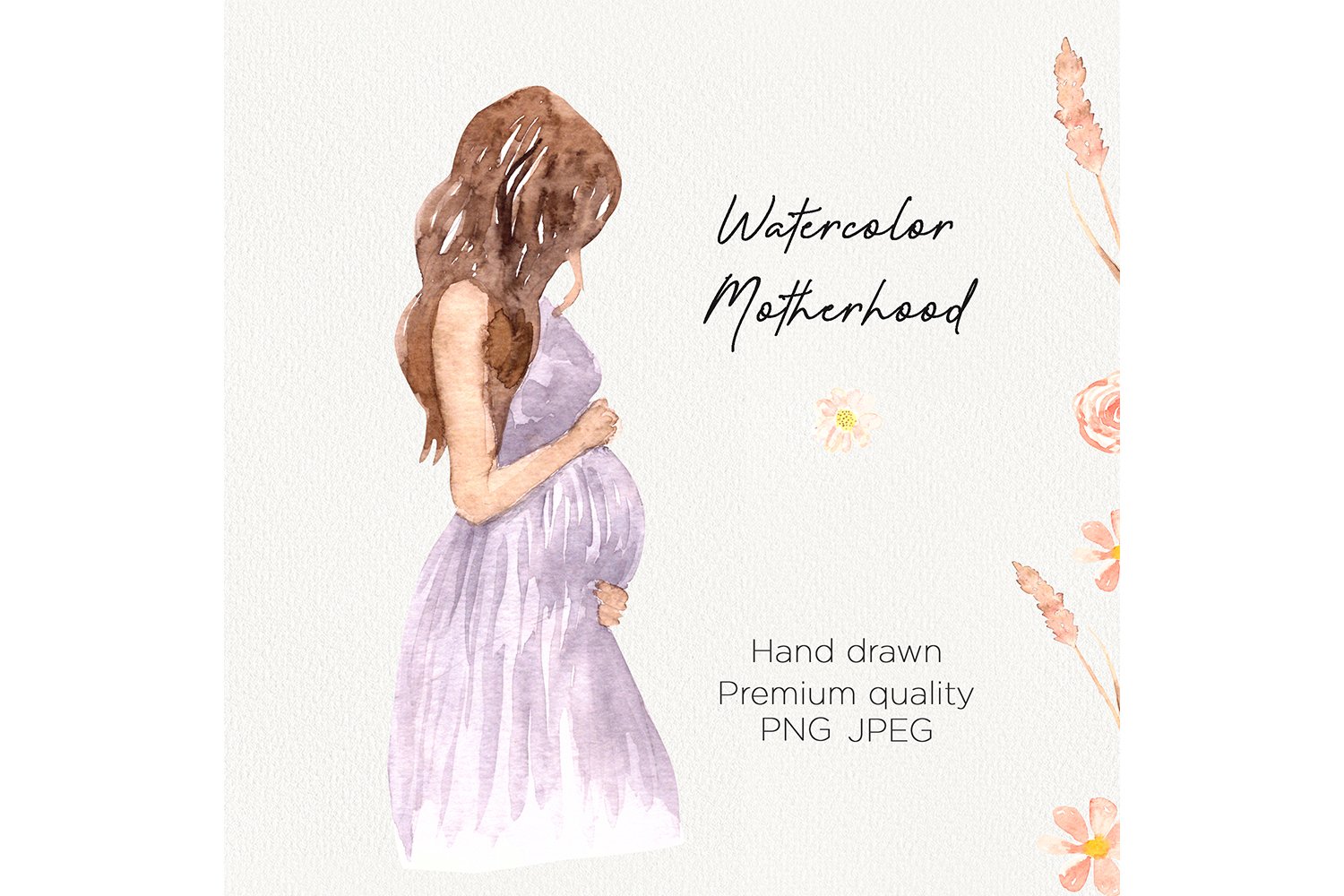 Watercolor Maternity clipart, Pregnancy woman in dress (835874 ...