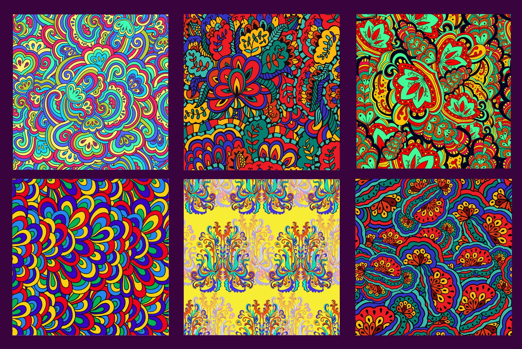 6 psychedelic seamless patterns (657012) | Patterns | Design Bundles