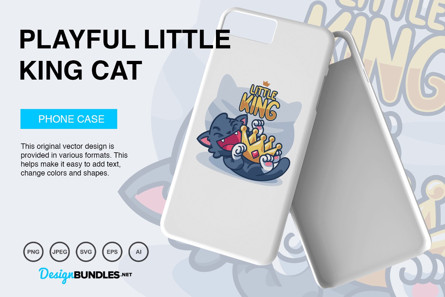 Playful Little King Cat Vector Illustration