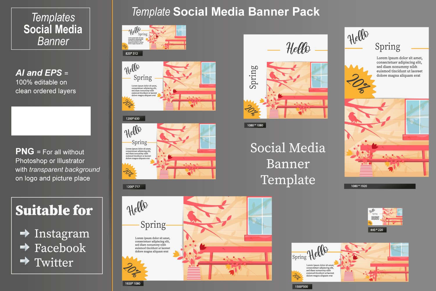 Template - Social Media Banner- Hello Spring (187325) | Facebook ...