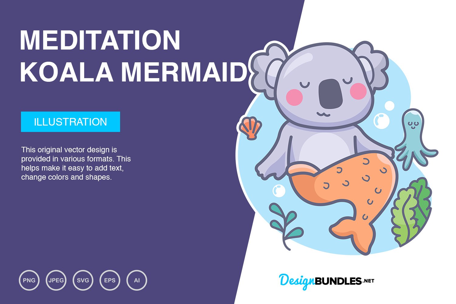 Meditation Koala Mermaid Vector Illustration