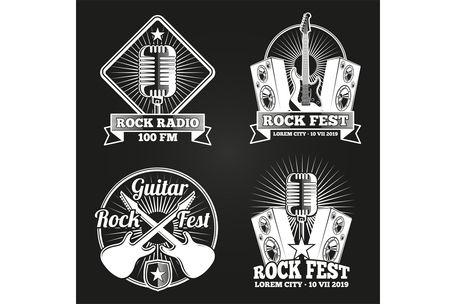 Music festival banners set. Rock music fest emblems (912732 ...