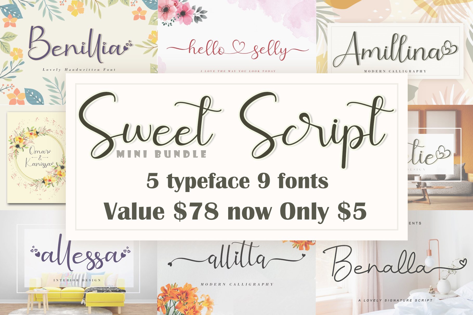 The 5 in 1 Sweet Script Bundle (940396) | Calligraphy | Font Bundles