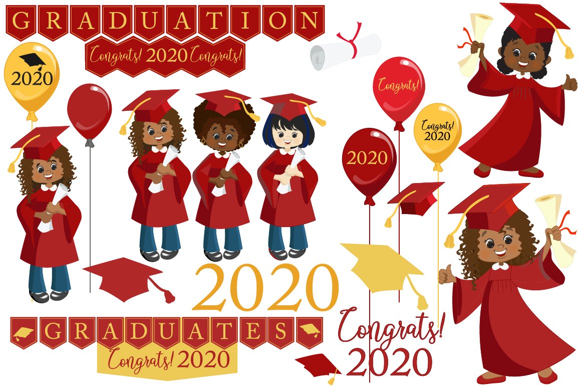 Multi-cultural kids Graduation IN RED GOWNS