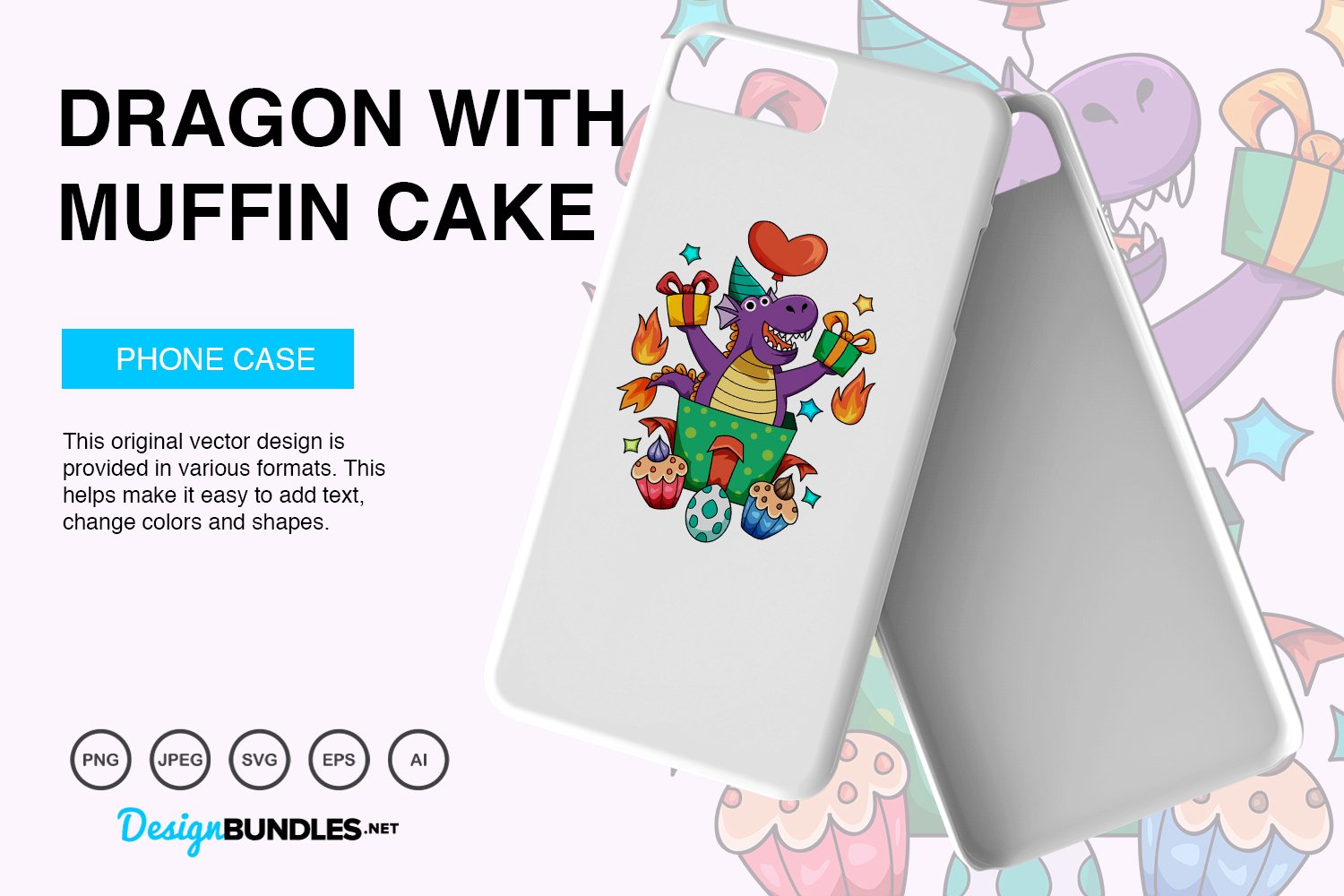 Dragons With Muffin Cake Vector Illustration